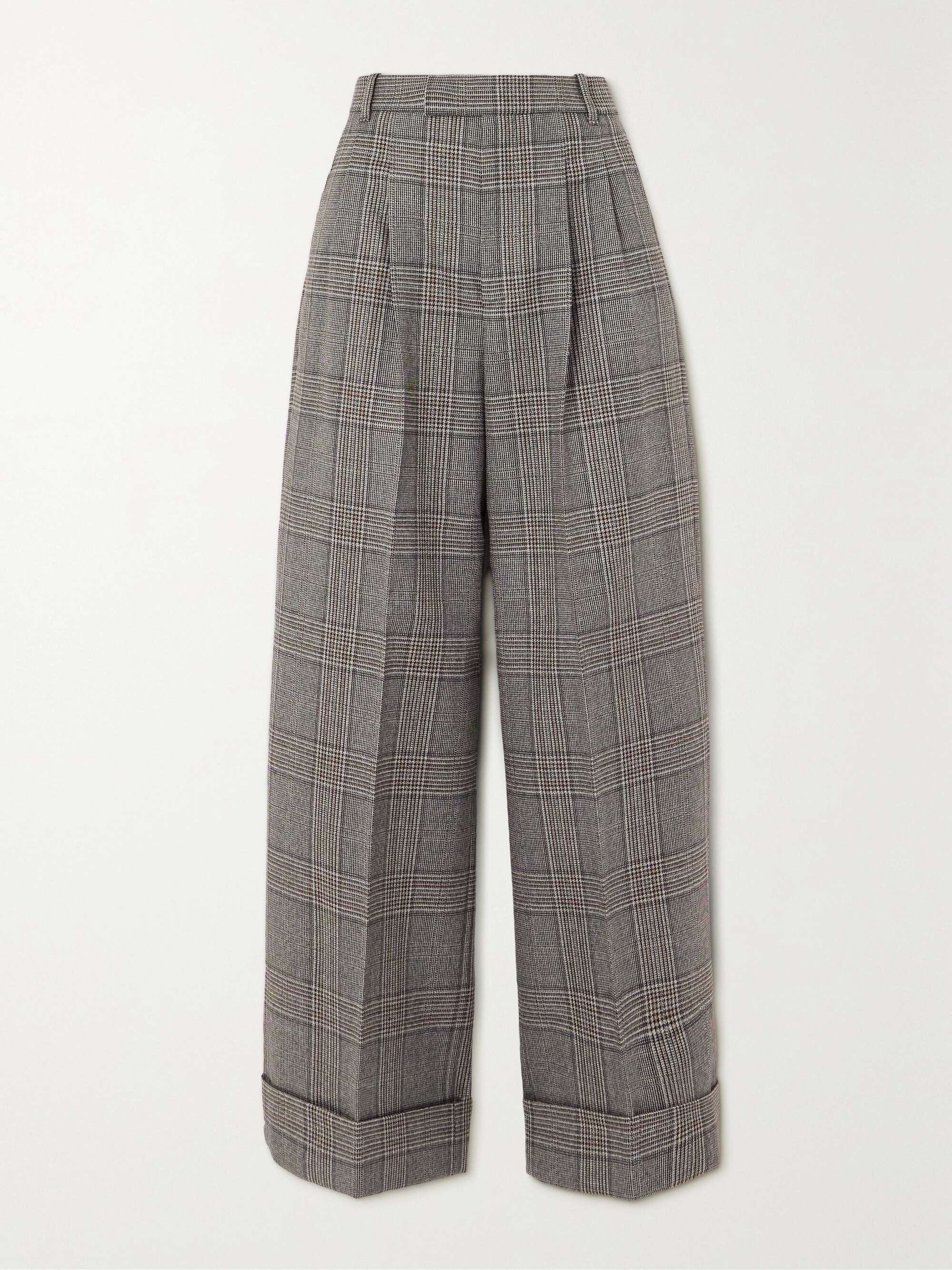 GUCCI Pleated Prince of Wales checked wool straight-leg pants | NET-A ...