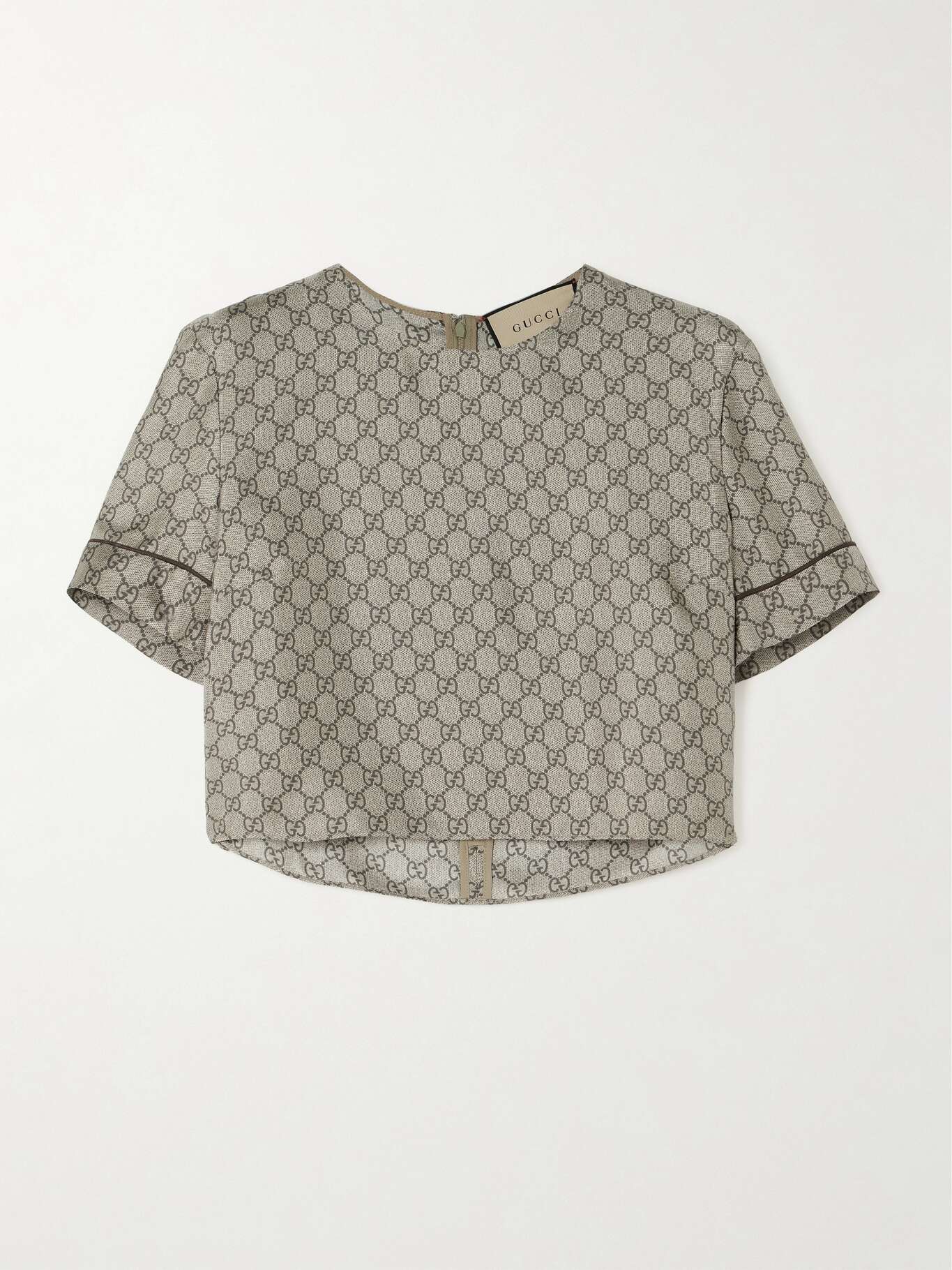GUCCI GG Supreme cropped printed silk-twill top | NET-A-PORTER