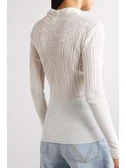 BOTTEGA VENETA Ribbed pointelle-knit cotton-blend sweater | NET-A-PORTER