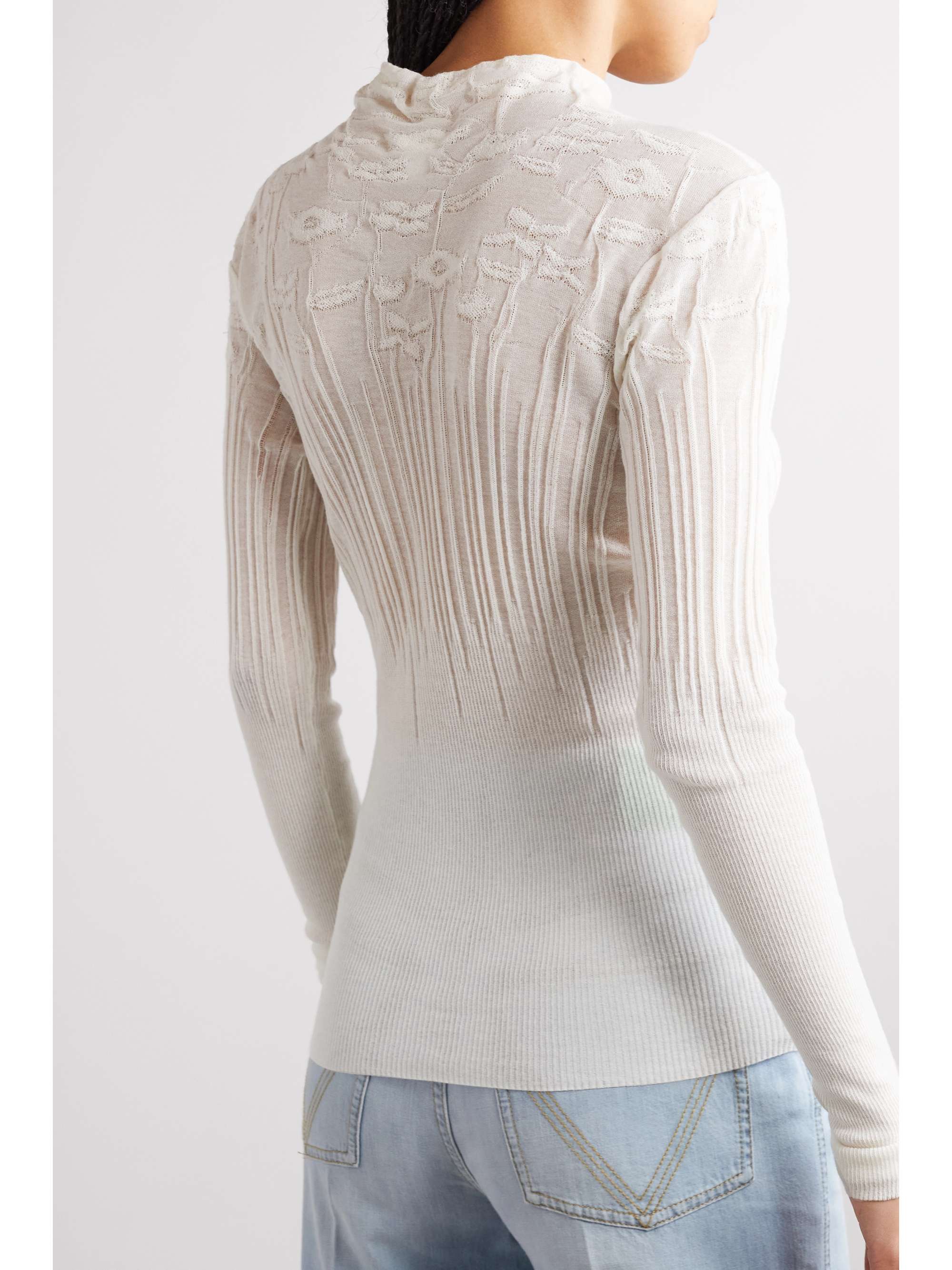 BOTTEGA VENETA Ribbed pointelle-knit cotton-blend sweater | NET-A-PORTER