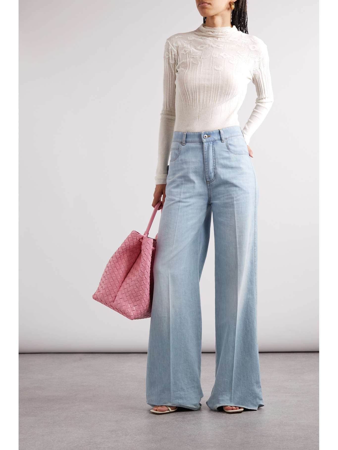 BOTTEGA VENETA Ribbed pointelle-knit cotton-blend sweater | NET-A-PORTER