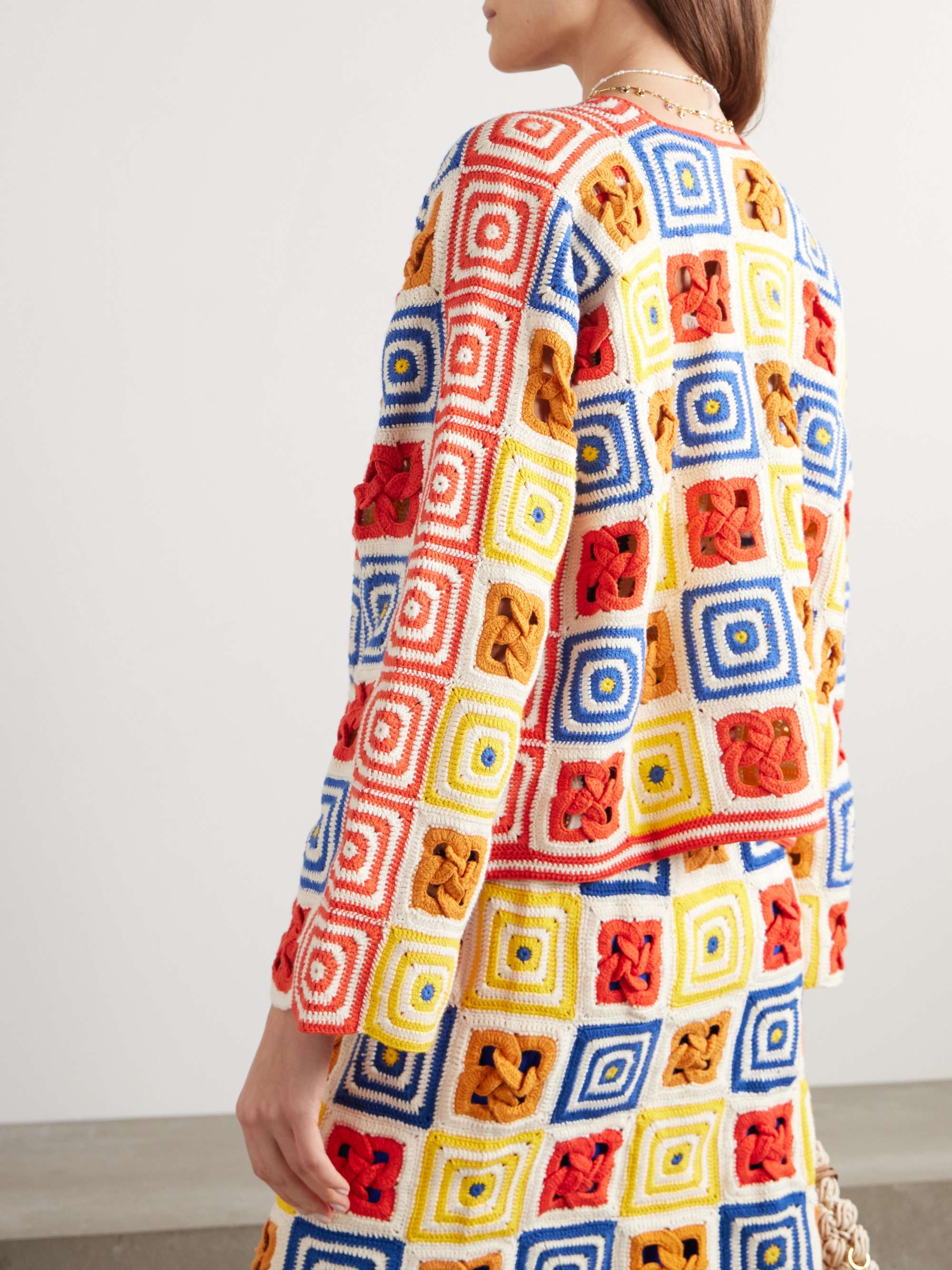 ESCVDO + NET SUSTAIN Santeria patchwork crocheted-cotton cardigan | NET ...