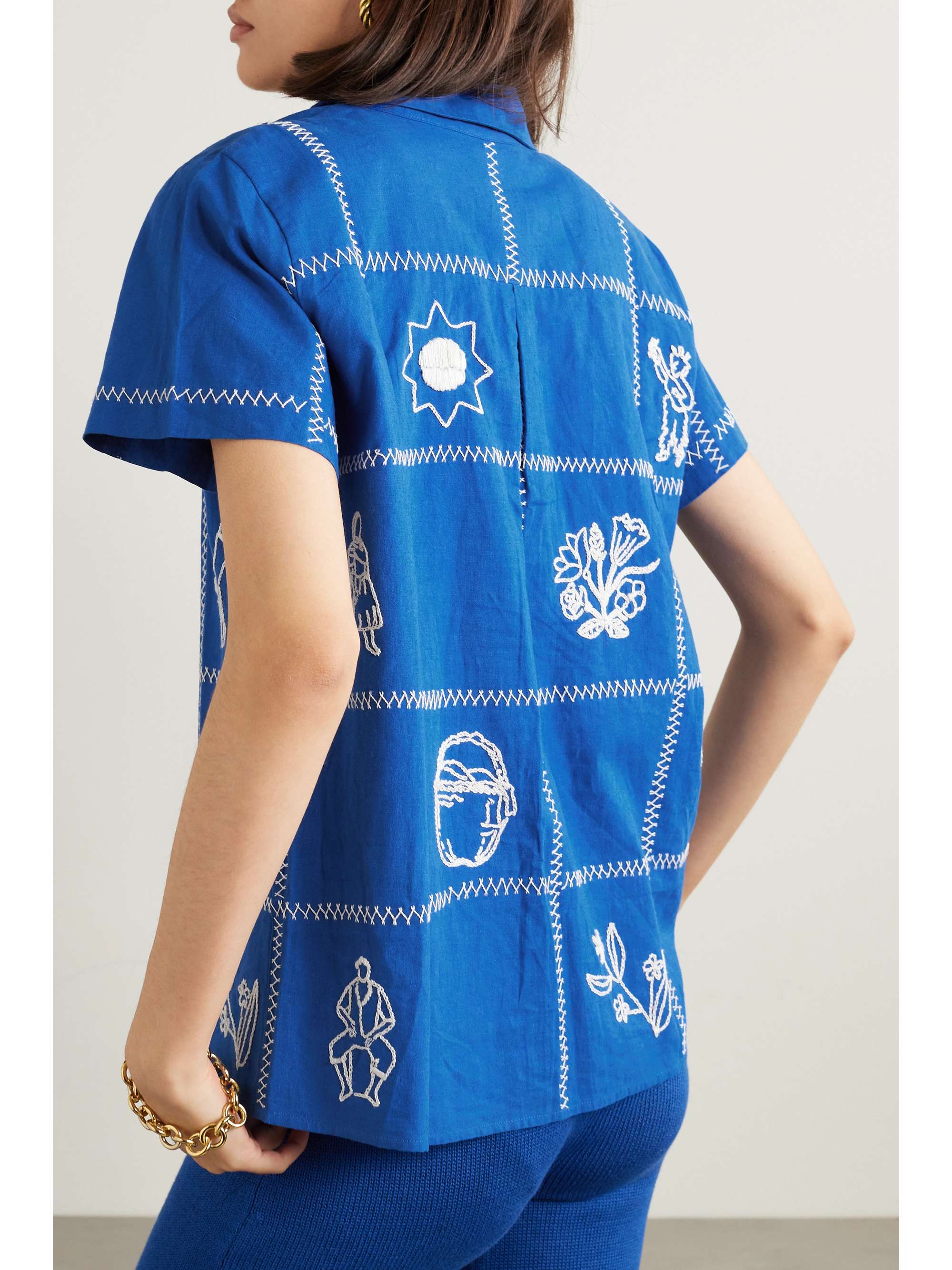 ESCVDO + NET SUSTAIN Carmen embroidered cotton and linen-blend shirt ...