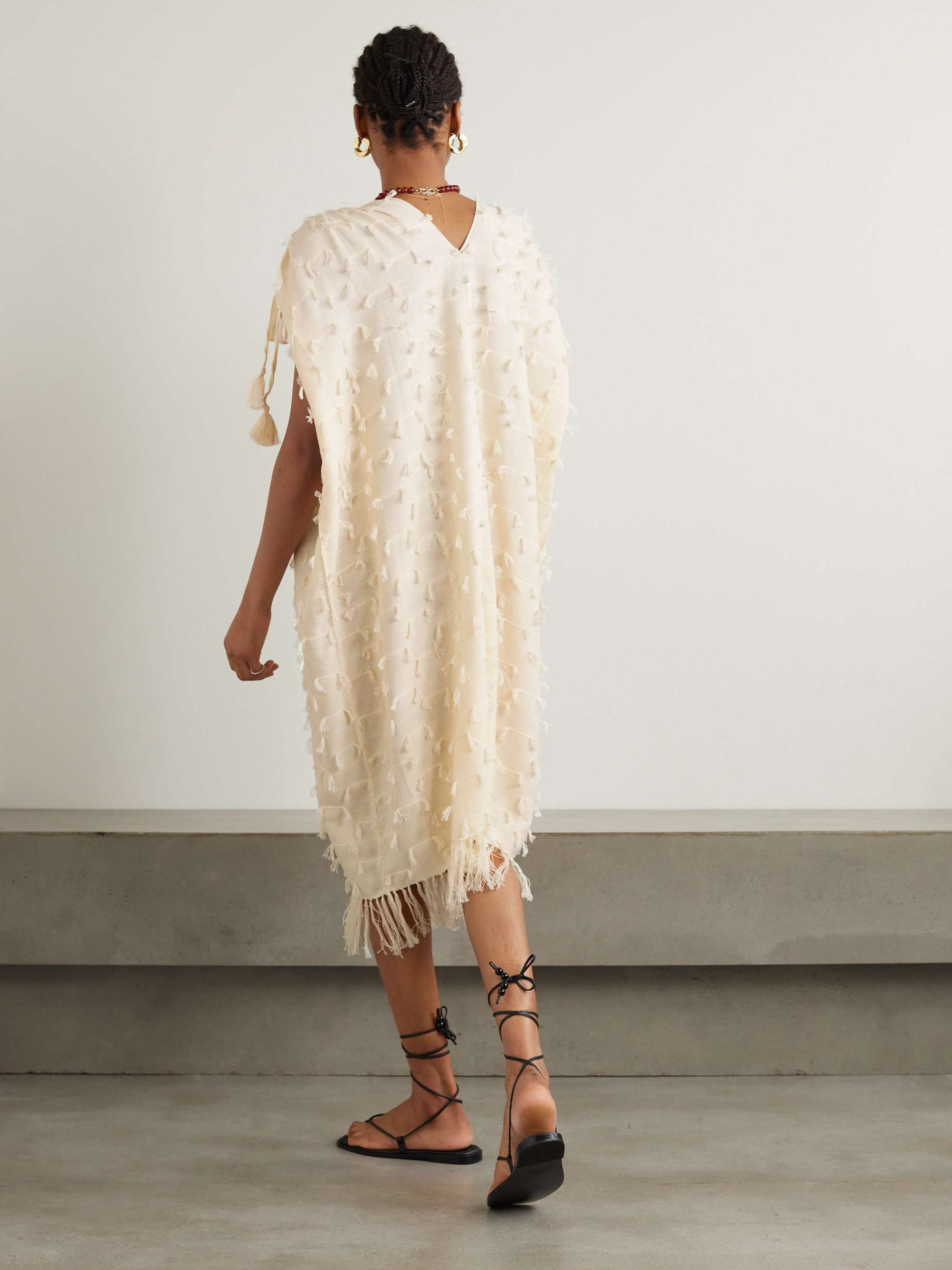 ESCVDO + NET SUSTAIN Tetra tasseled cotton-gauze midi dress | NET-A-PORTER