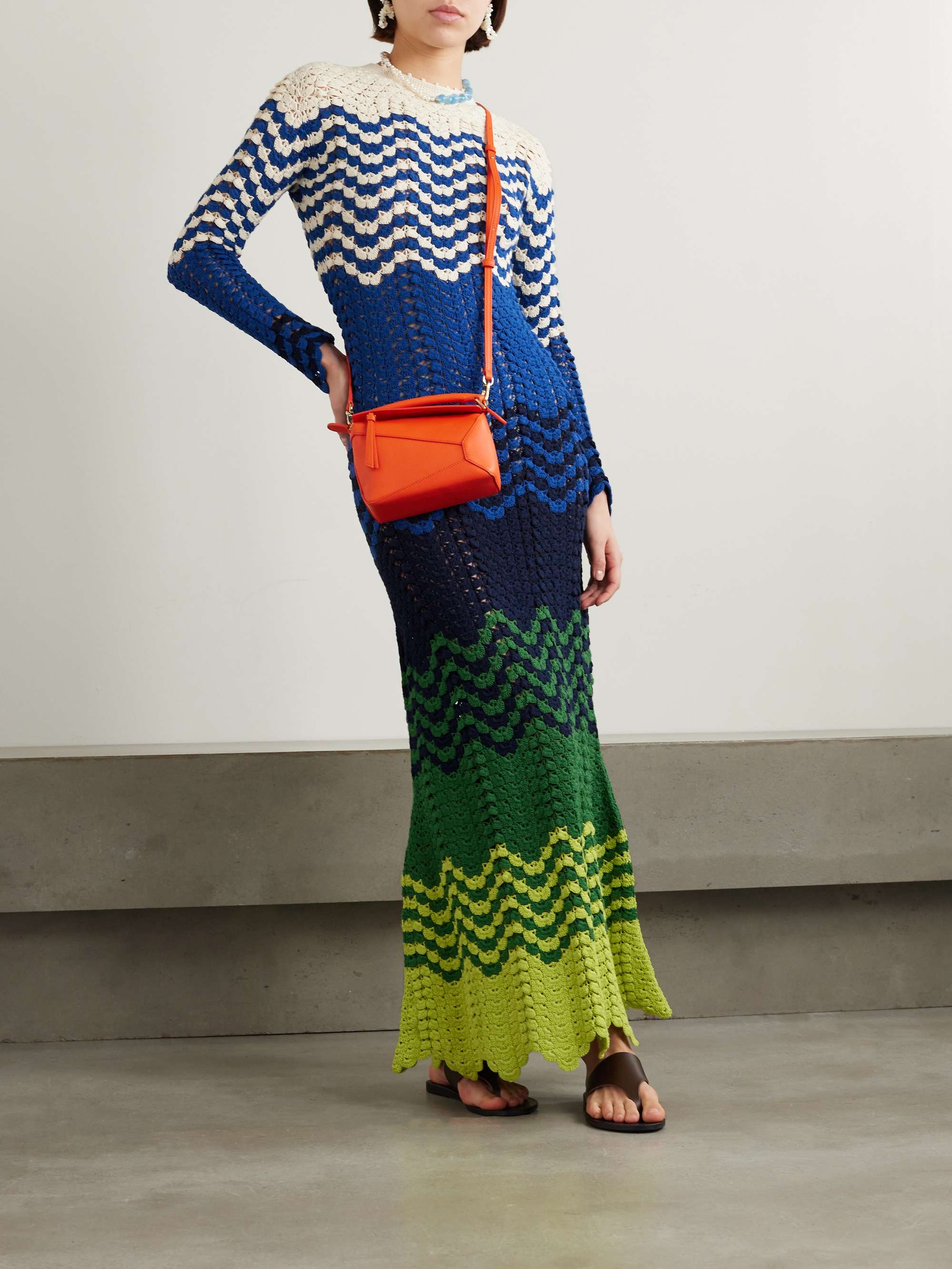 ESCVDO + NET SUSTAIN Musa striped crocheted cotton maxi dress | NET-A ...