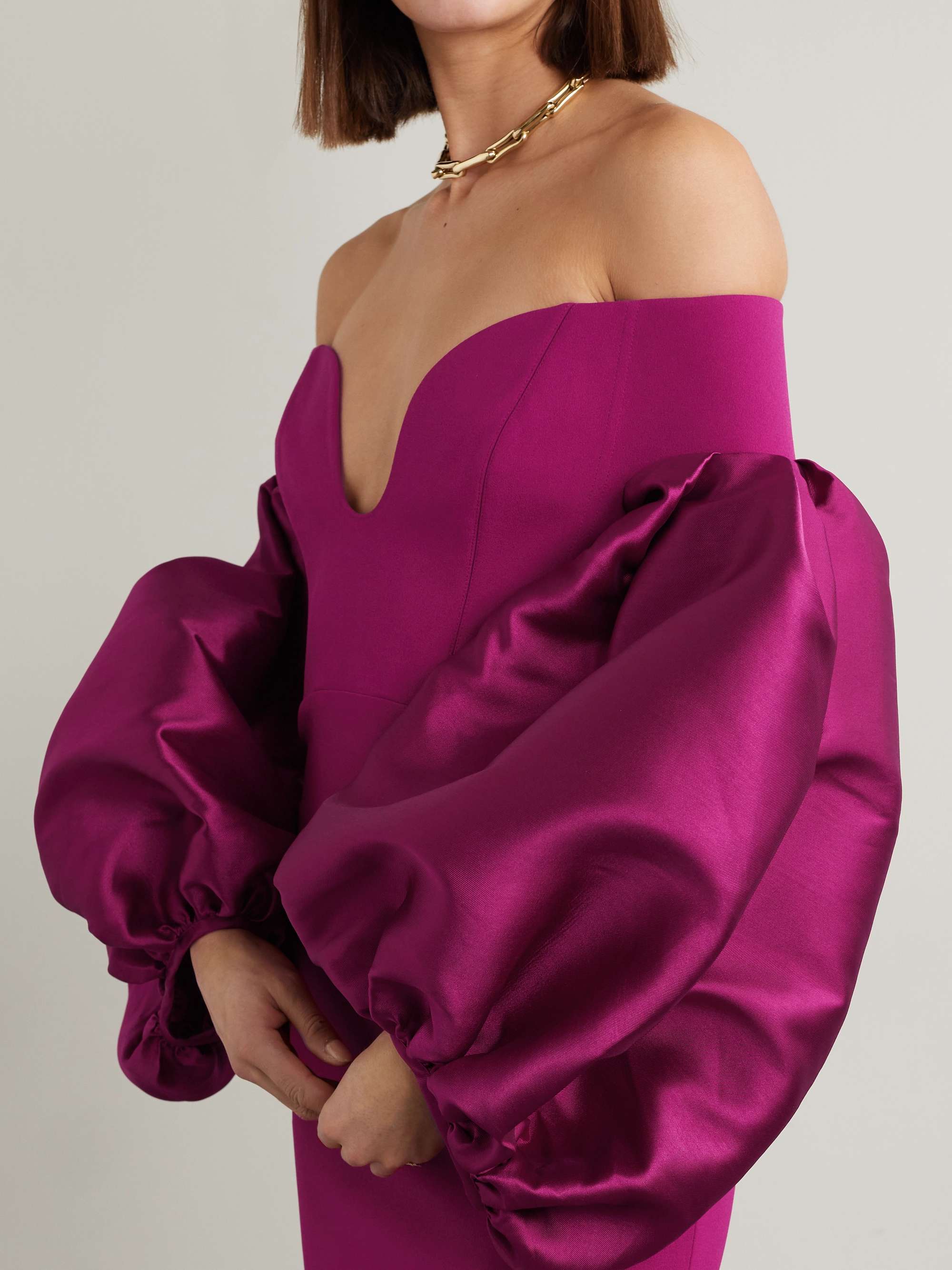 SOLACE LONDON Mora off-the-shoulder draped crepe and satin-twill gown ...