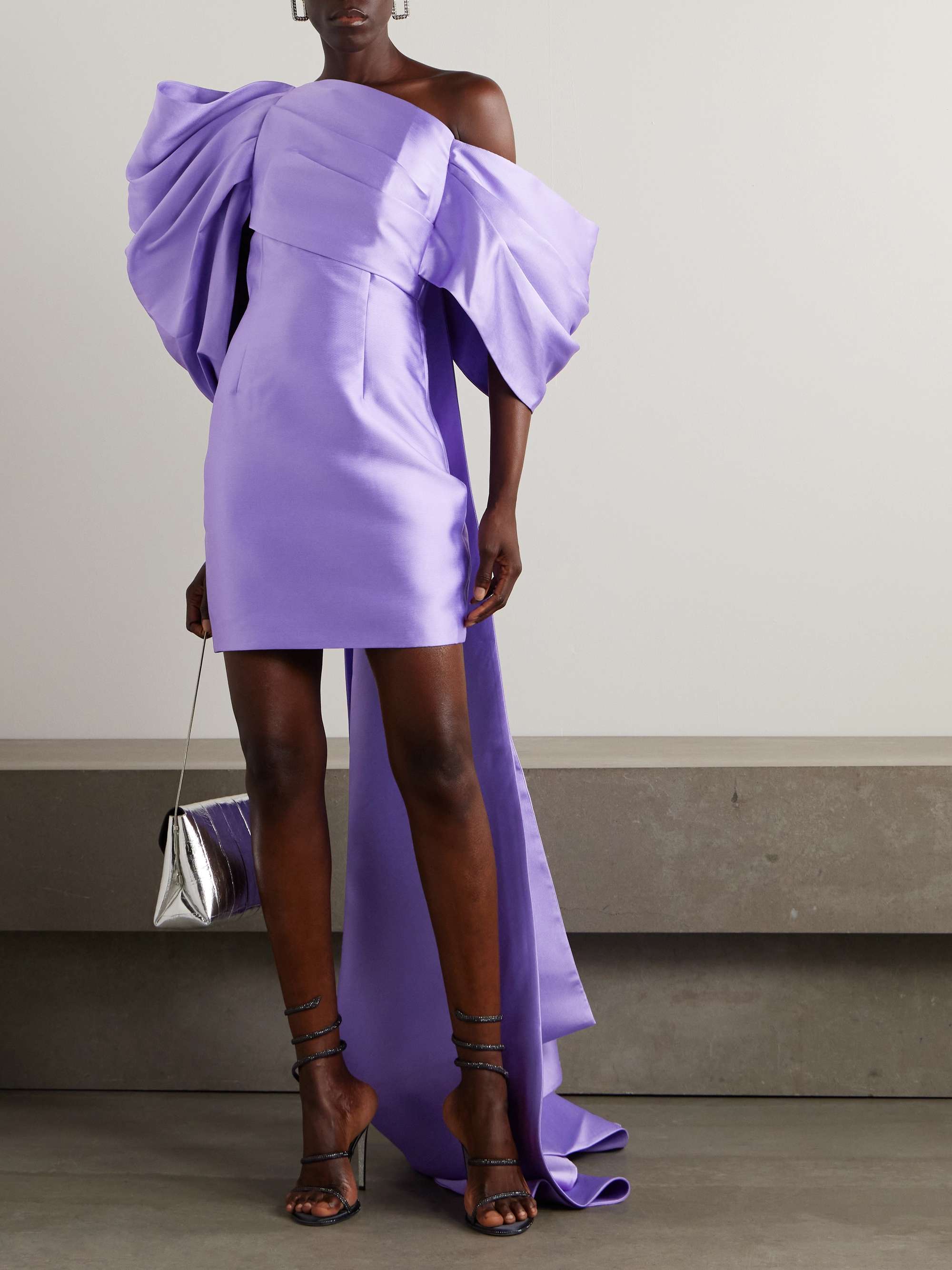 SOLACE LONDON Ula off-the-shoulder satin-twill mini dress | NET-A-PORTER