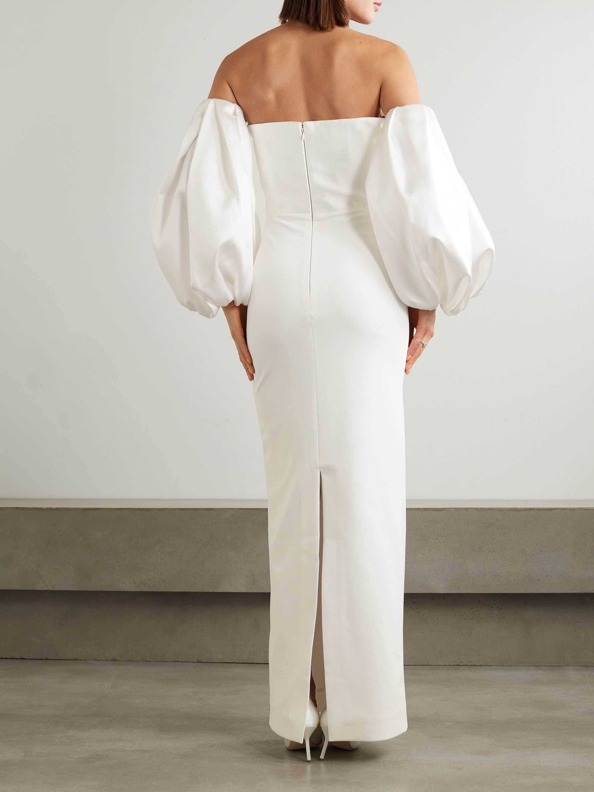 Solace London Carmen Off The Shoulder Satin Twill And Crepe Gown Net