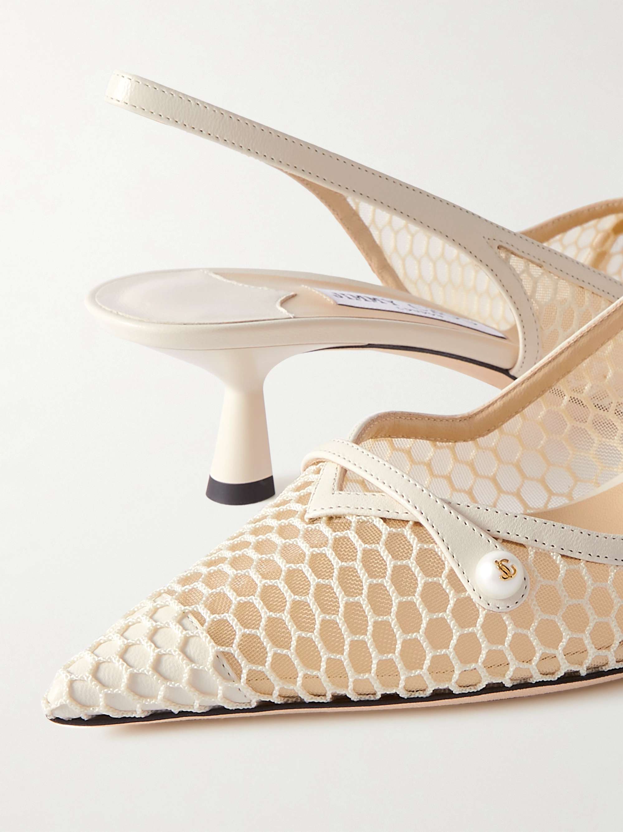 JIMMY CHOO Amita 45 faux-pearl embellished leather-trimmed mesh ...