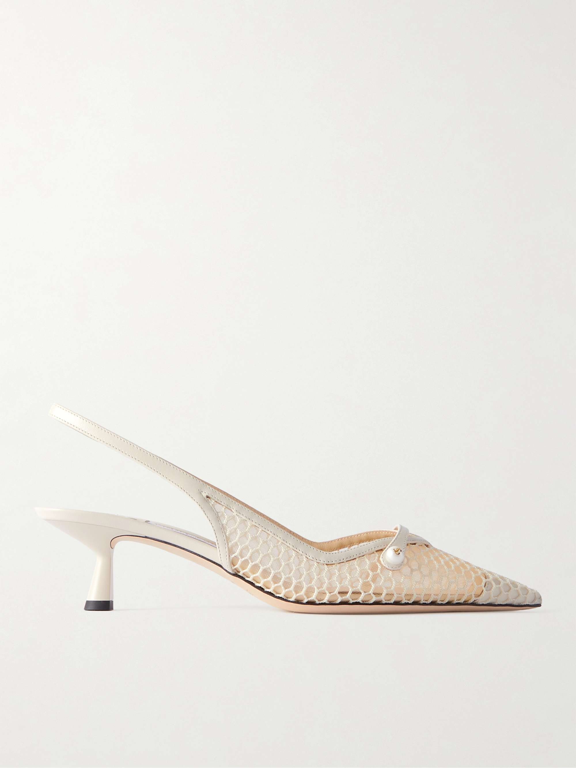 JIMMY CHOO Amita 45 faux-pearl embellished leather-trimmed mesh ...