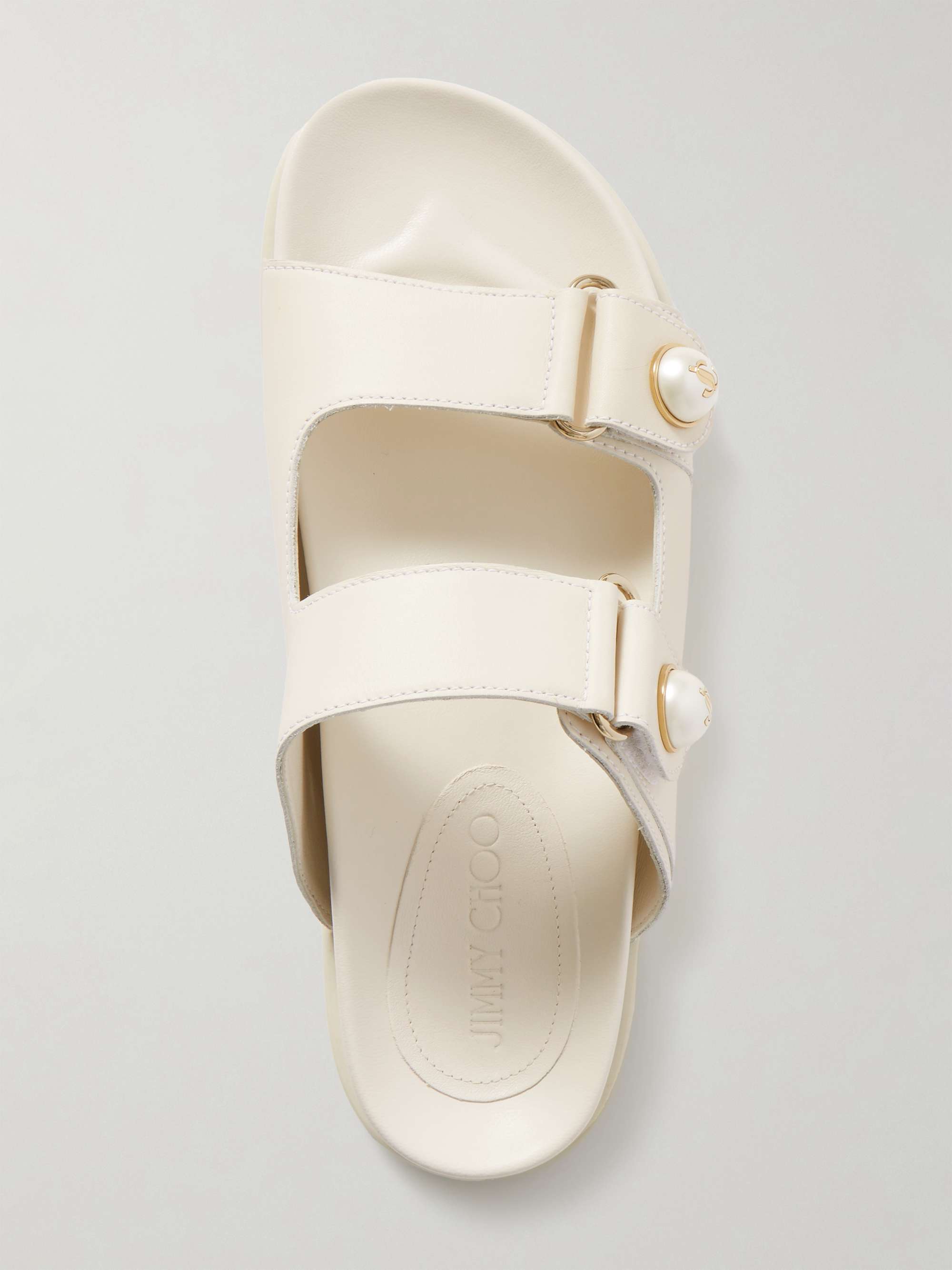 JIMMY CHOO Fayence faux pearl-embellished leather slides | NET-A-PORTER