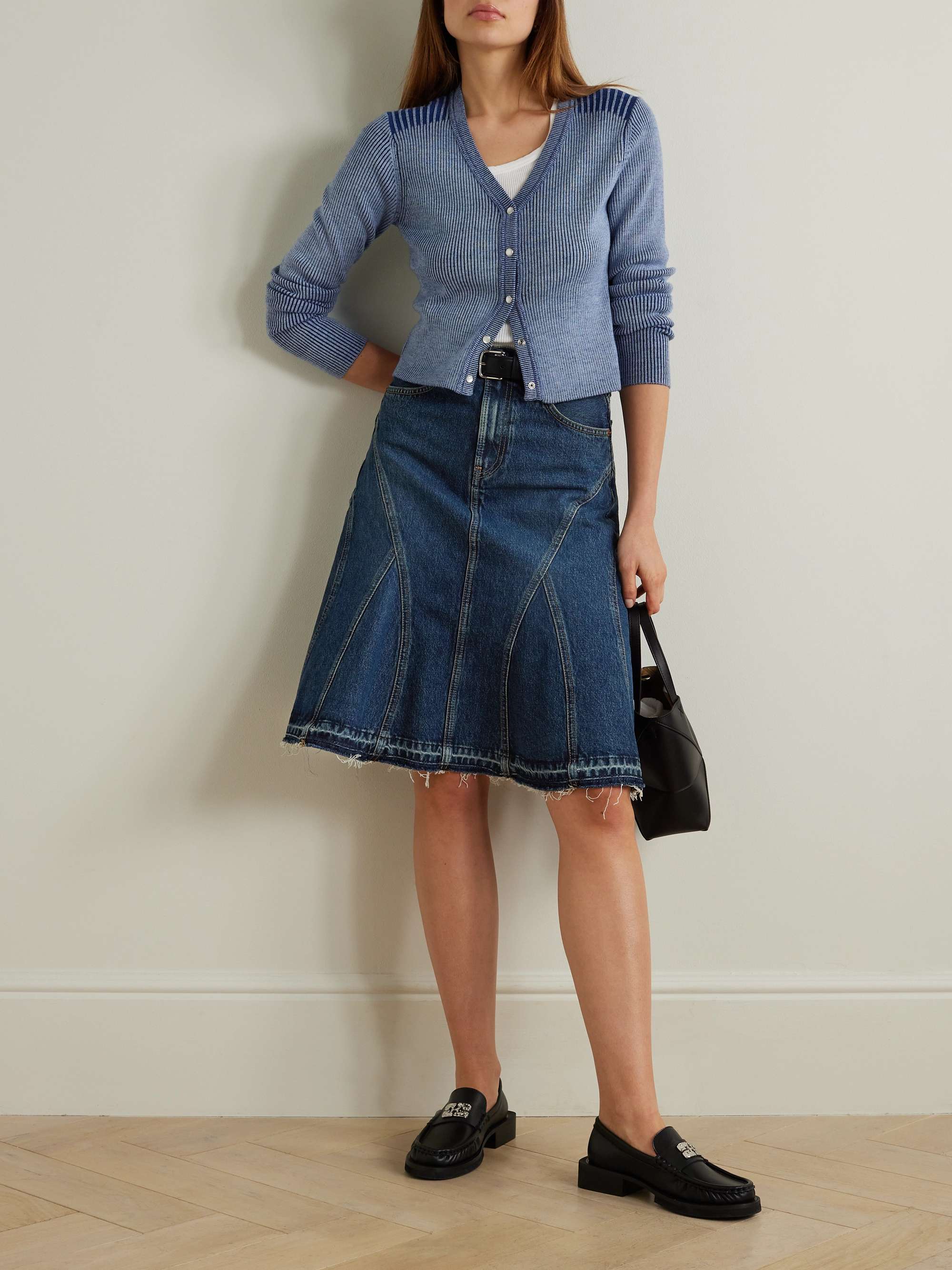 RE/DONE + NET SUSTAIN frayed organic denim skirt | NET-A-PORTER