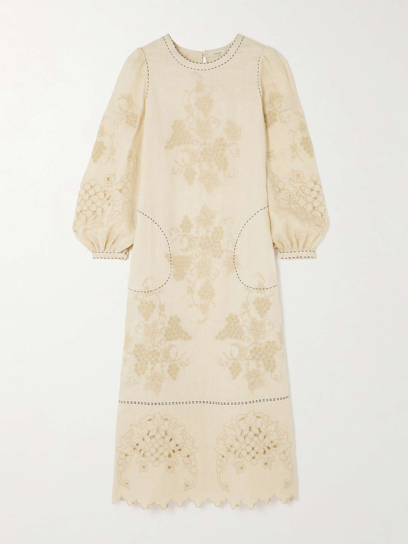 VITA KIN Ophelia scalloped broderie anglaise linen midi dress | NET-A ...