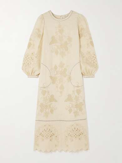 VITA KIN Ophelia scalloped broderie anglaise linen midi dress | NET-A ...