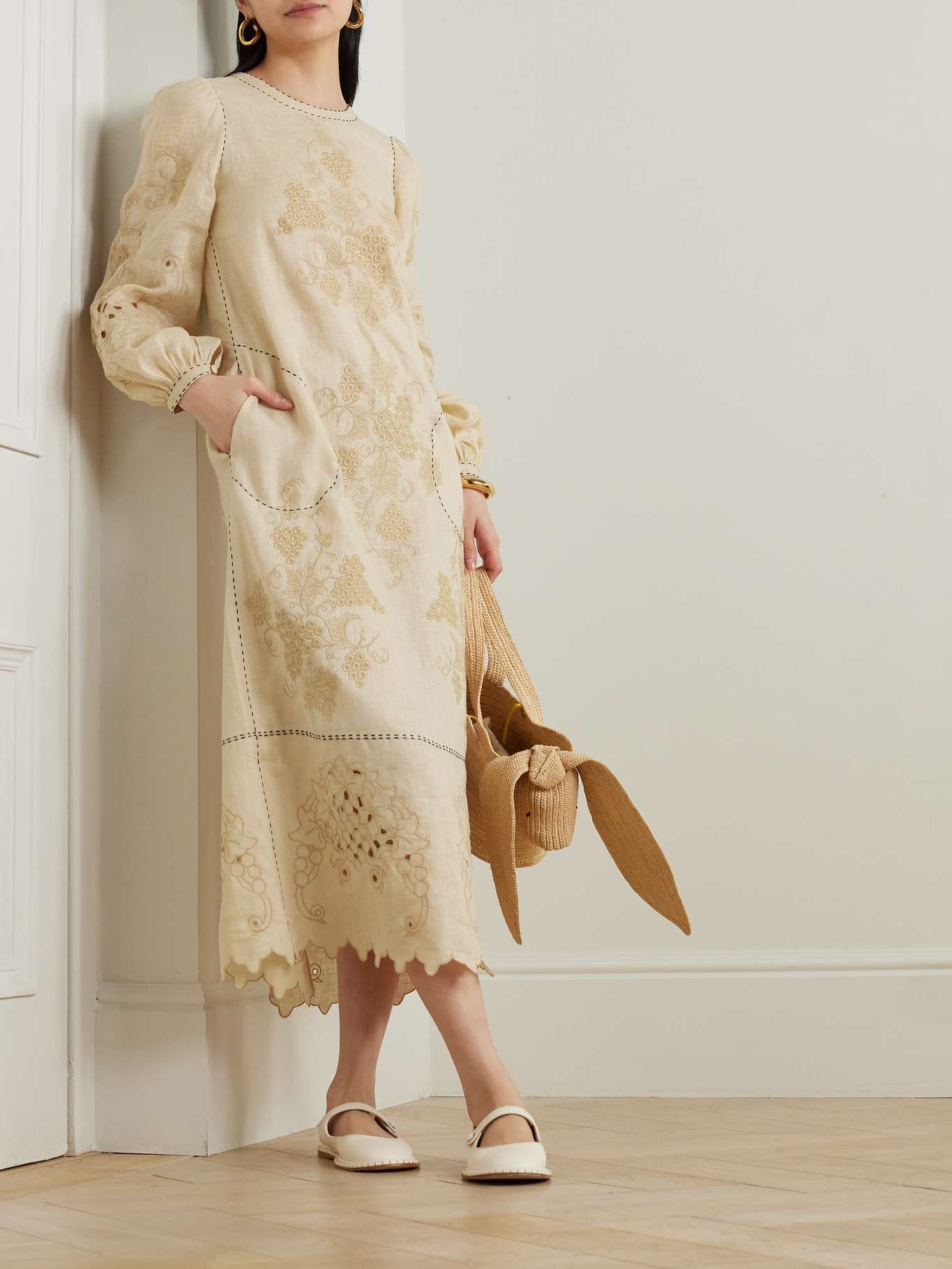 VITA KIN Ophelia scalloped broderie anglaise linen midi dress | NET-A ...