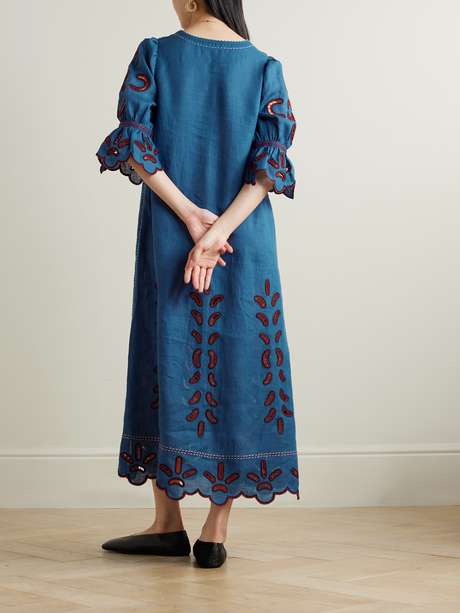 VITA KIN Nicholas scalloped broderie anglaise linen midi dress | NET-A ...