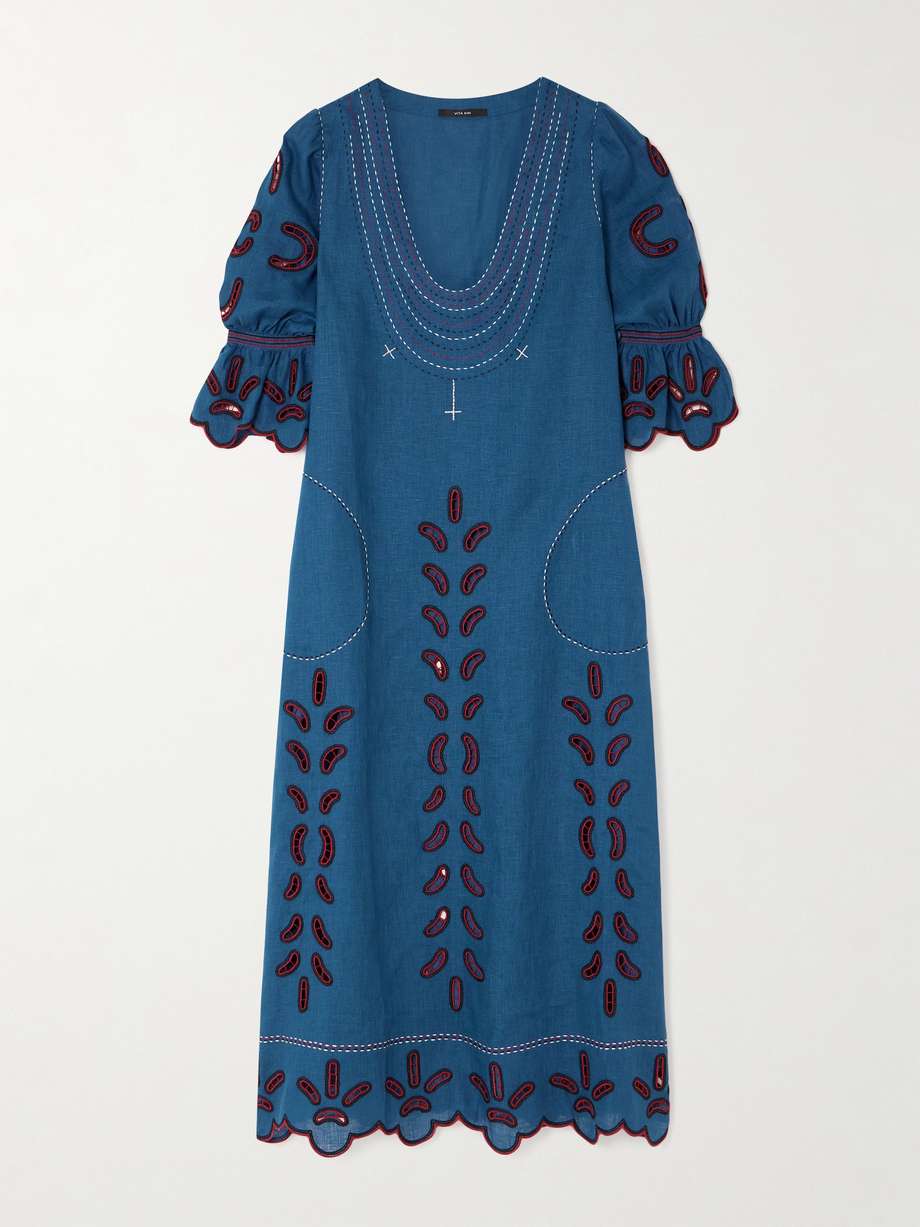 VITA KIN Nicholas scalloped broderie anglaise linen midi dress | NET-A ...