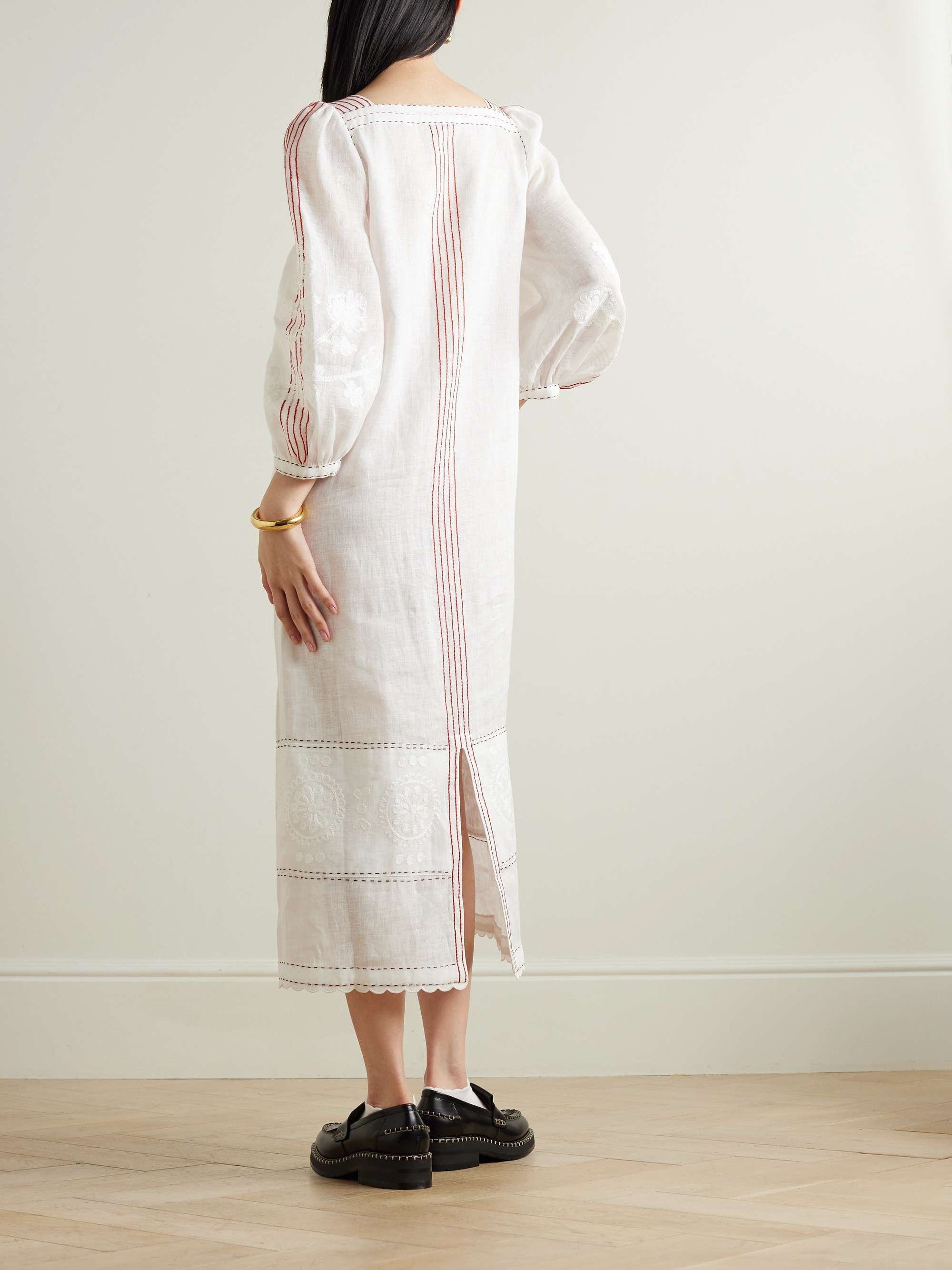 VITA KIN Ulya scalloped embroidered linen midi dress | NET-A-PORTER