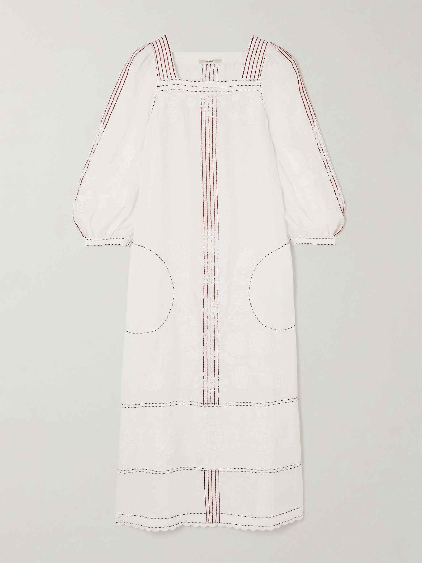 VITA KIN Ulya scalloped embroidered linen midi dress | NET-A-PORTER