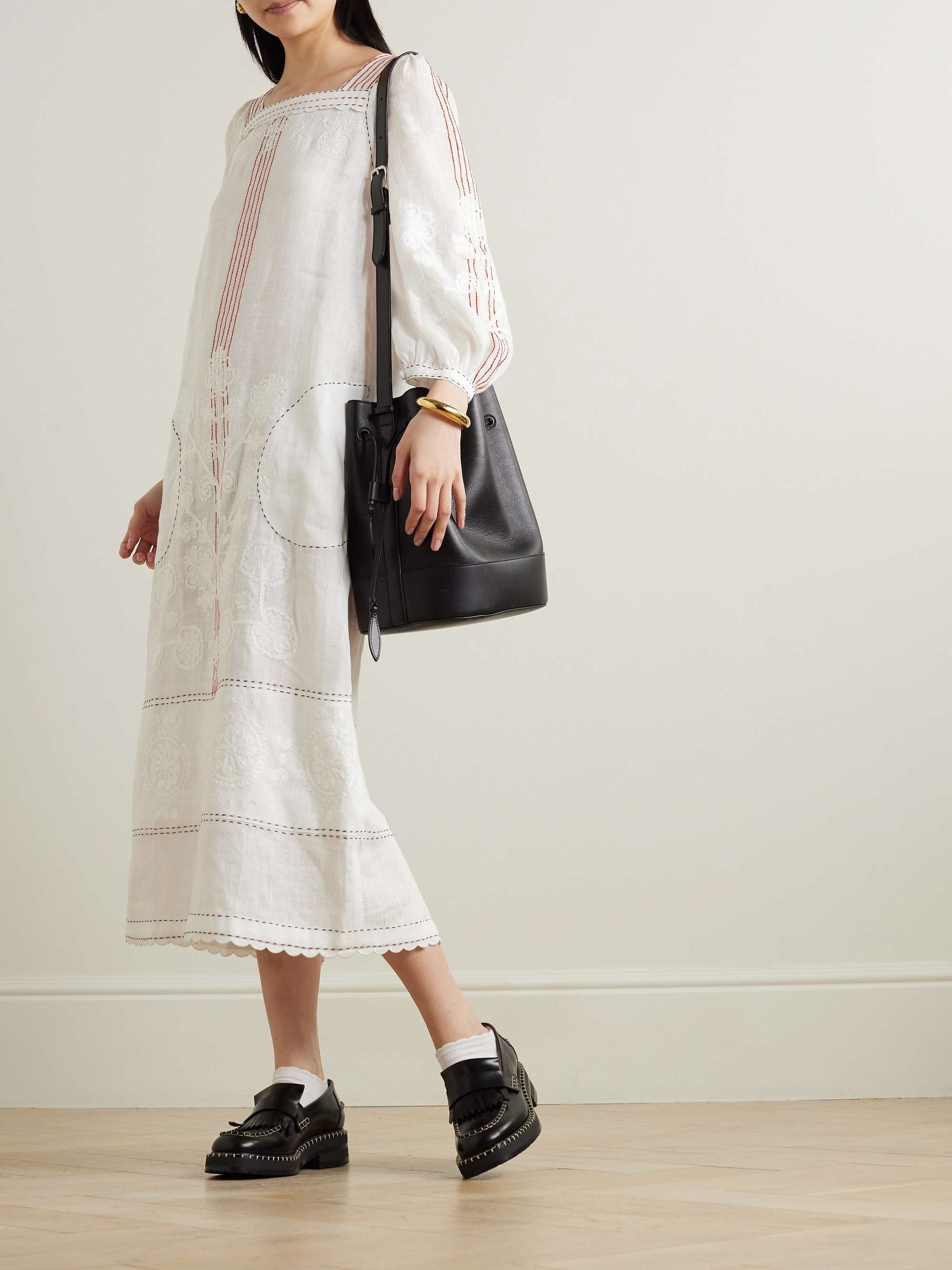 VITA KIN Ulya scalloped embroidered linen midi dress | NET-A-PORTER