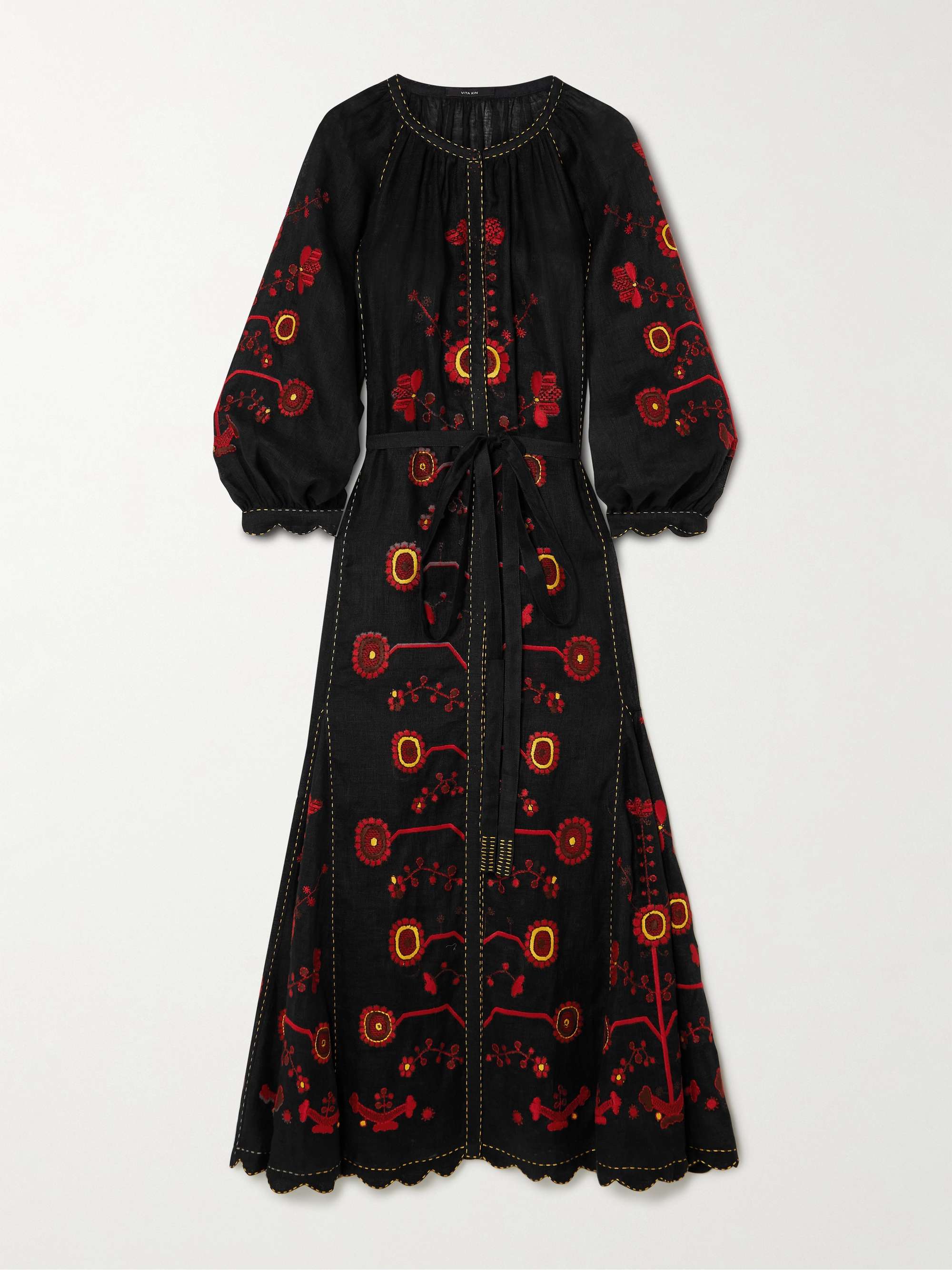 VITA KIN Nathalie belted scalloped embroidered linen maxi dress | NET-A ...