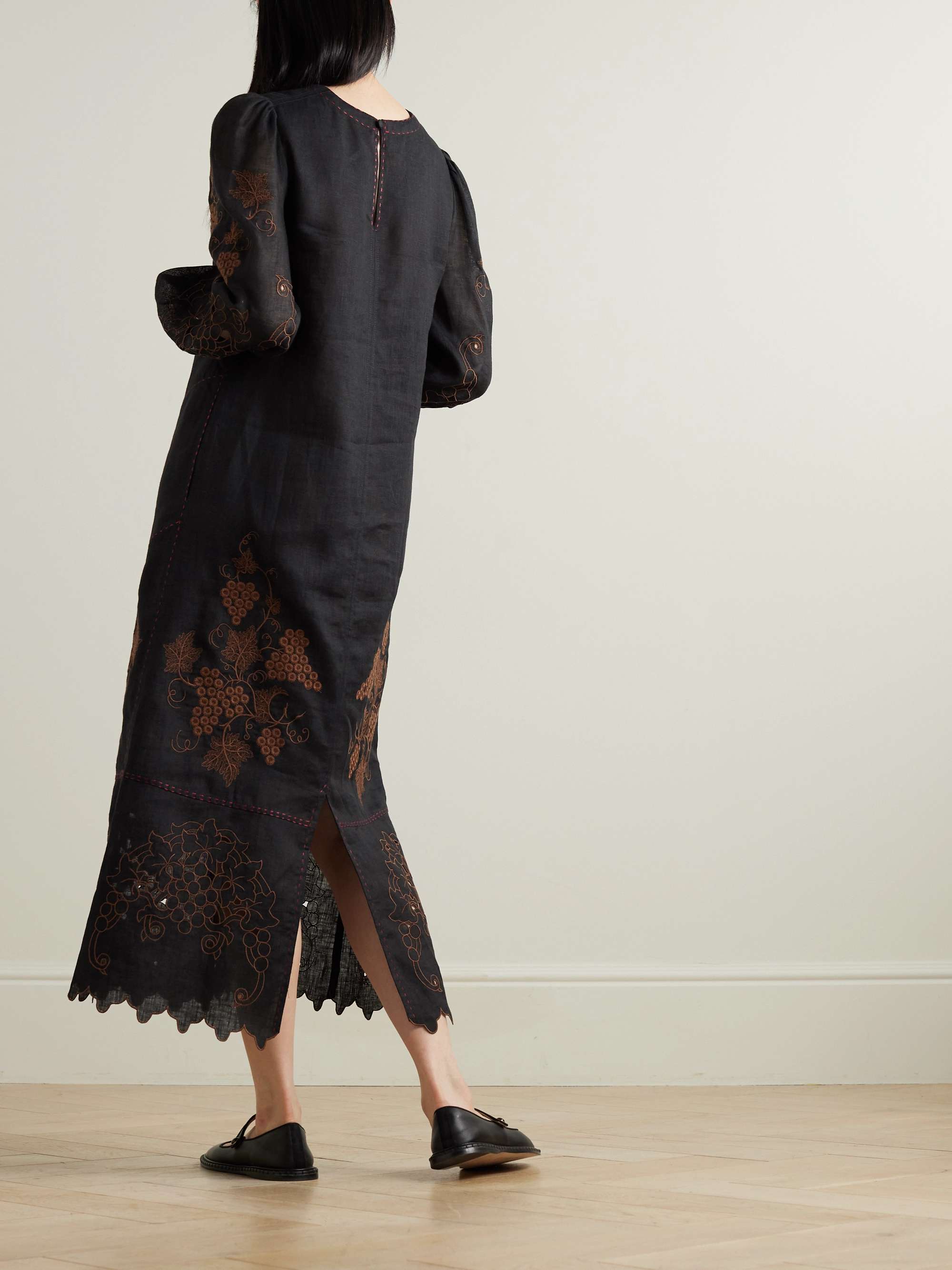 VITA KIN Ophelia scalloped embroidered linen midi dress | NET-A-PORTER