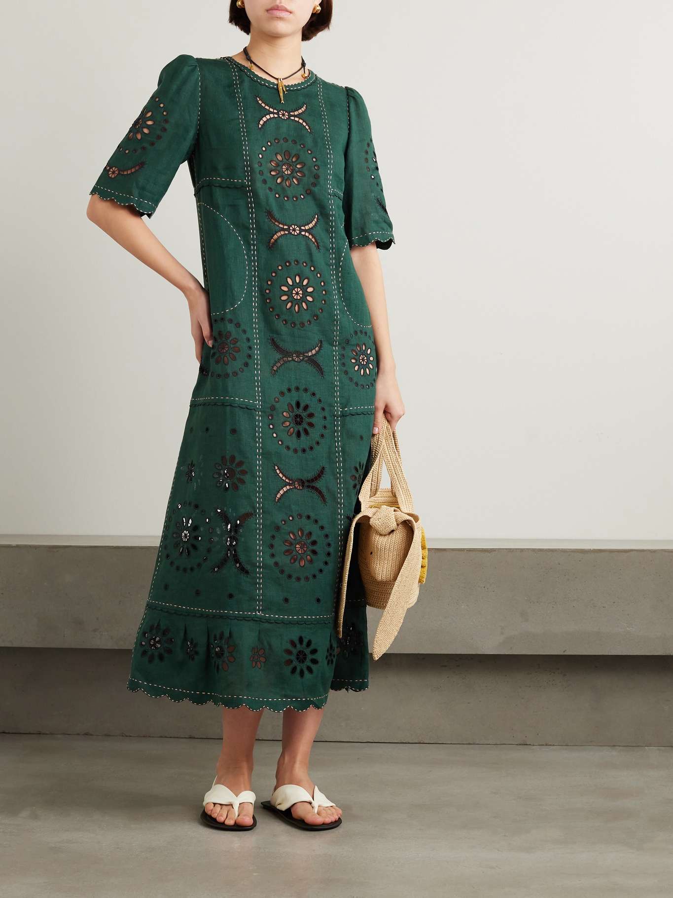 VITA KIN Dalida scalloped broderie anglaise linen maxi dress | NET-A-PORTER