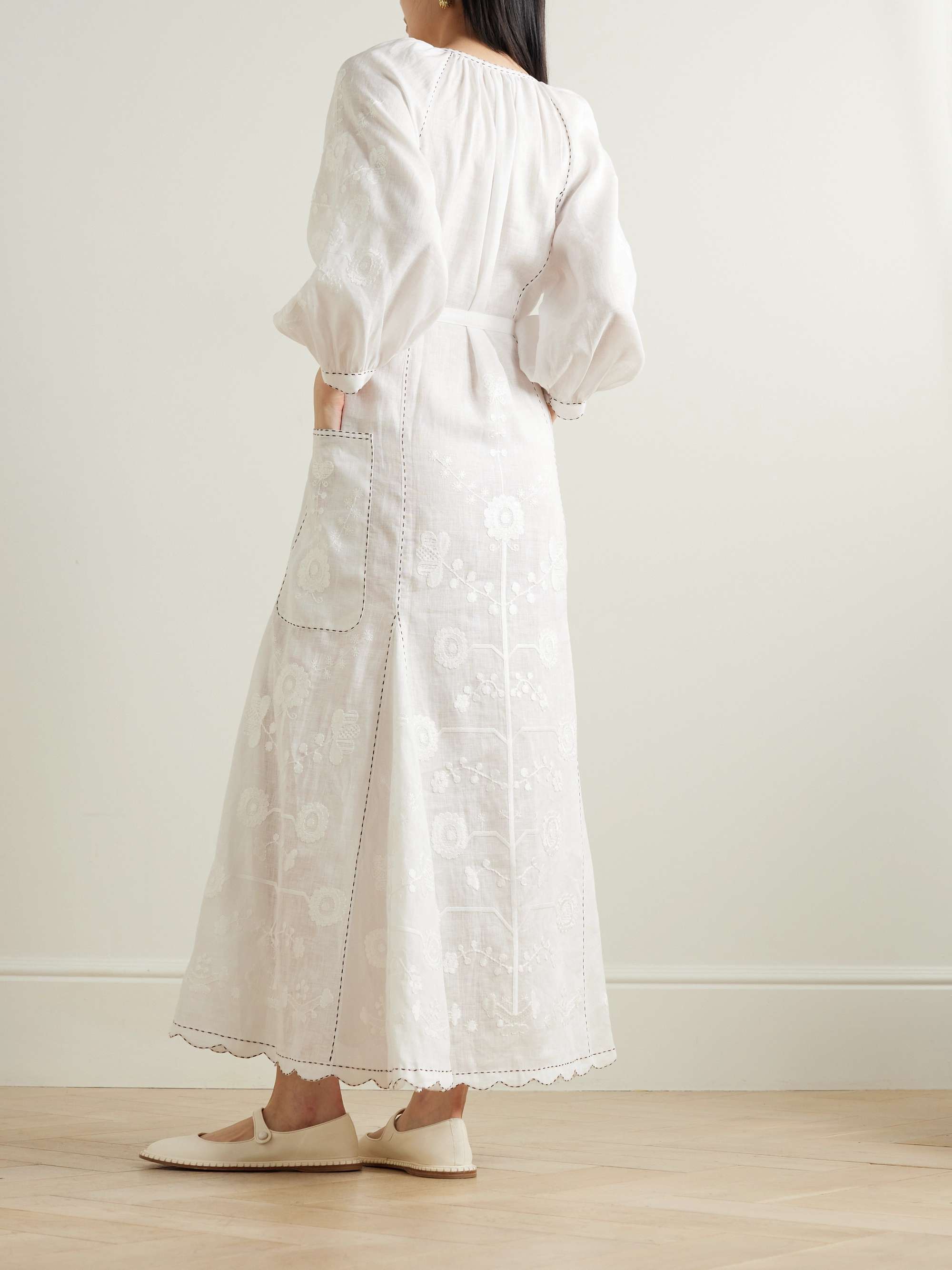 VITA KIN Nathalie belted scalloped embroidered linen maxi dress | NET-A ...