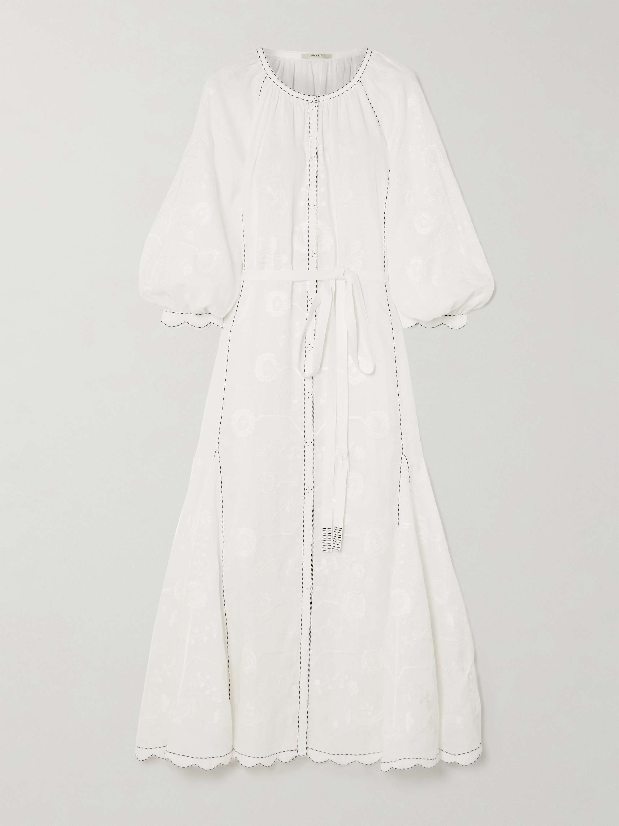 VITA KIN Nathalie belted scalloped embroidered linen maxi dress | NET-A ...