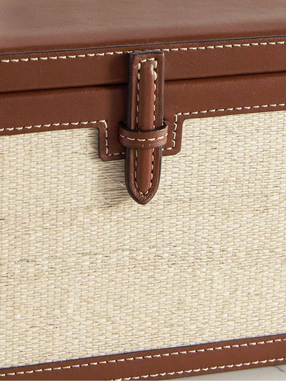 HUNTING SEASON Small leather-trimmed raffia trunk box | NET-A-PORTER