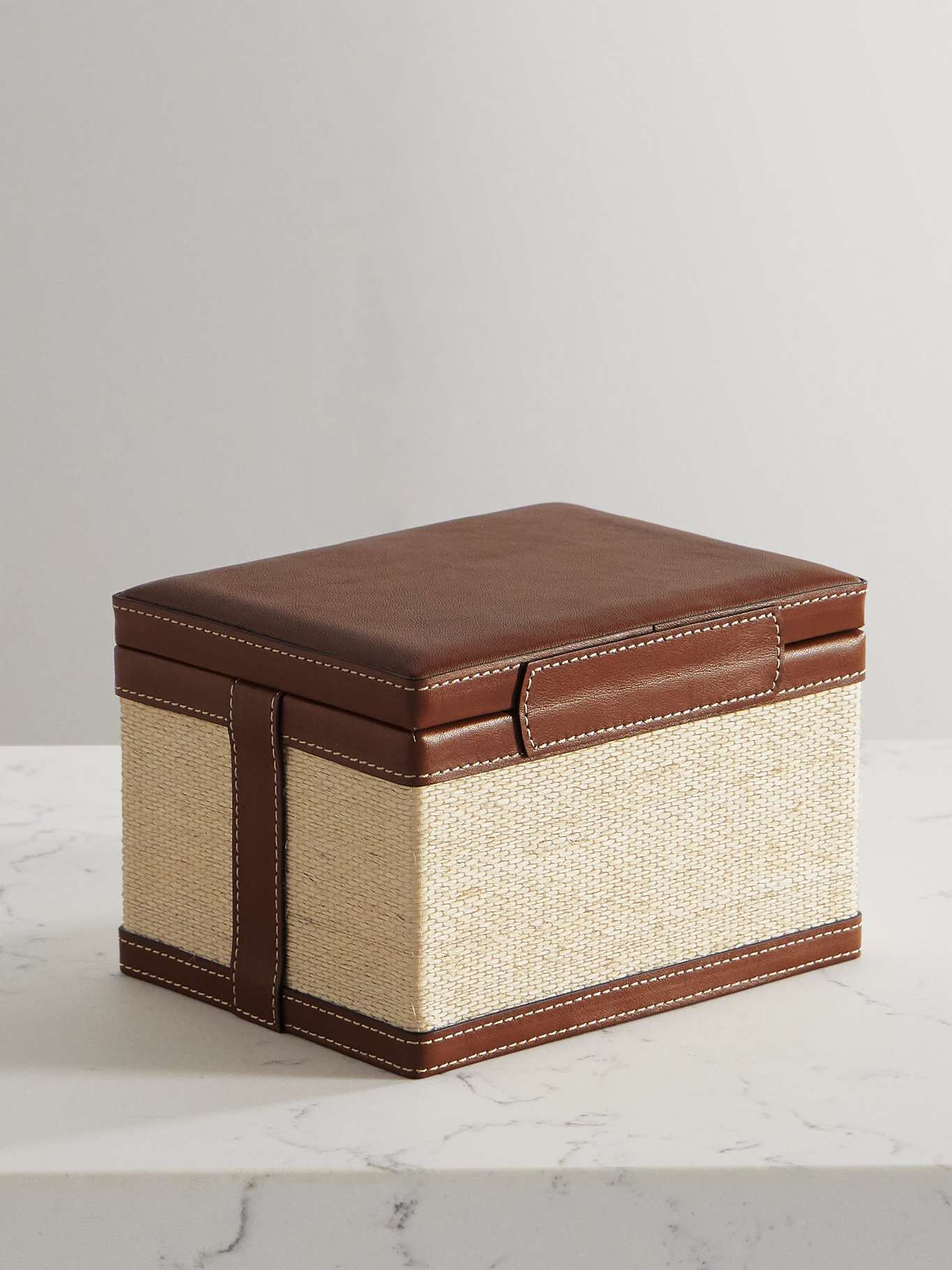 HUNTING SEASON Small leather-trimmed raffia trunk box | NET-A-PORTER