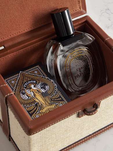 HUNTING SEASON Small leather-trimmed raffia trunk box | NET-A-PORTER