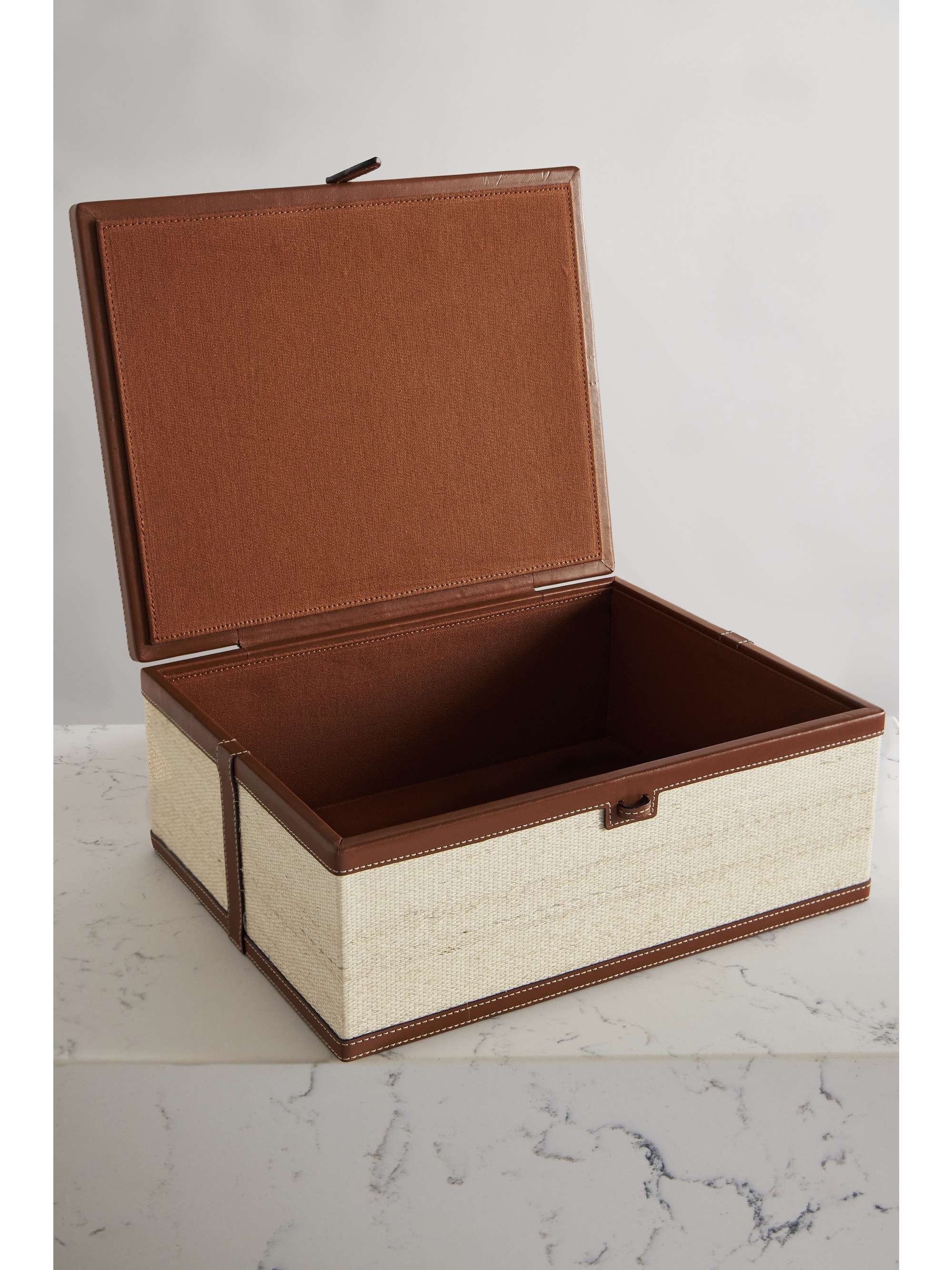 HUNTING SEASON Leather-trimmed raffia trunk box | NET-A-PORTER