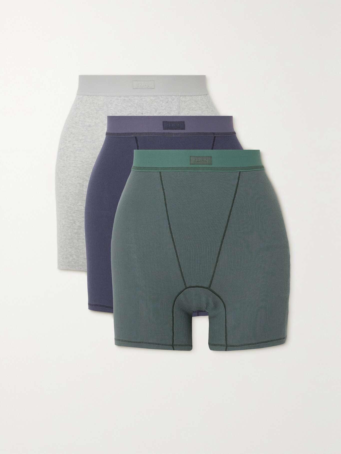 SKIMS Cotton Collection set of three ribbed cotton-blend jersey boxer ...