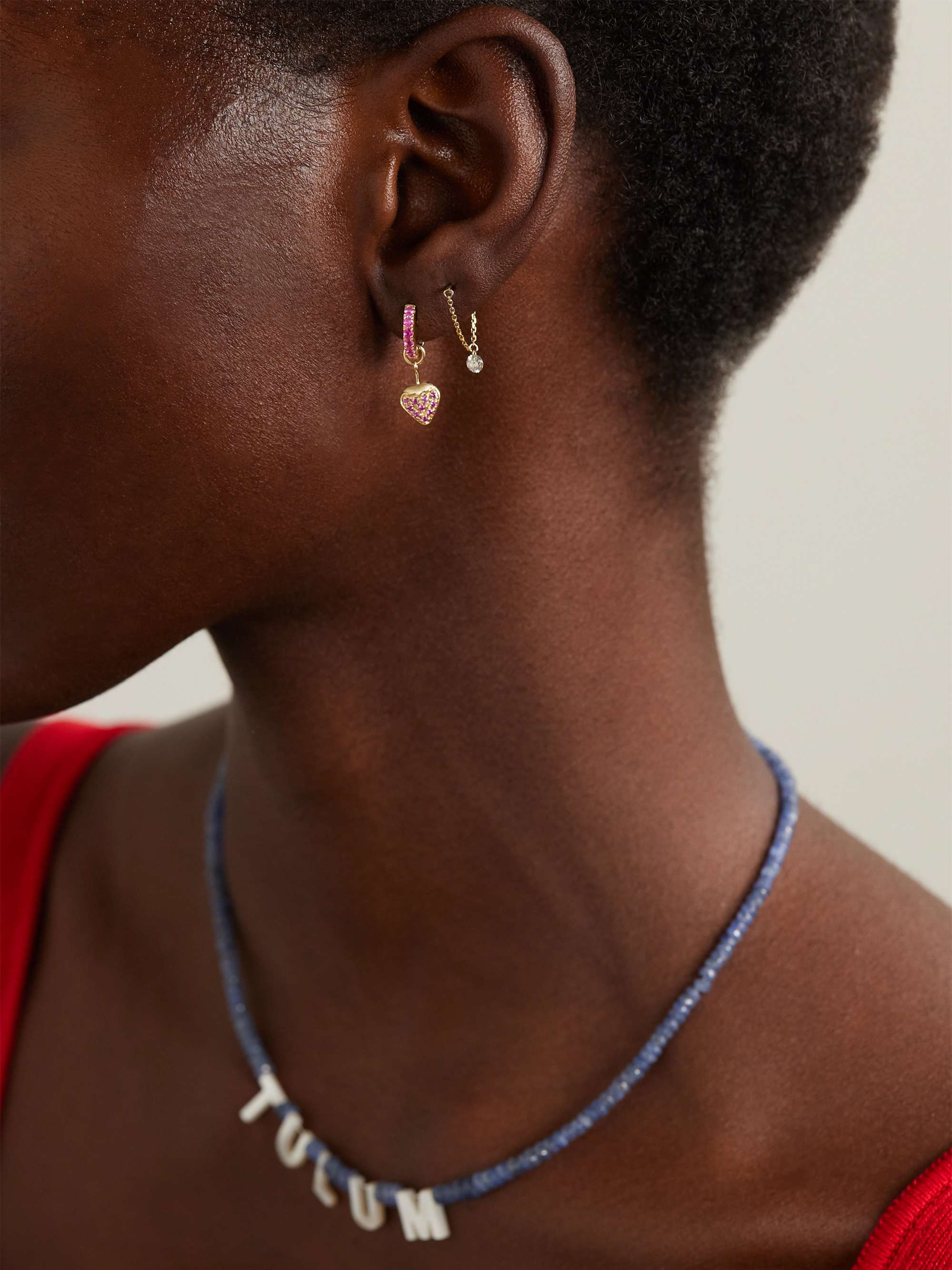 댕리 14K 골드 사파이어 루비 싱글 이어링 | ROXANNE FIRST | 네타포르테