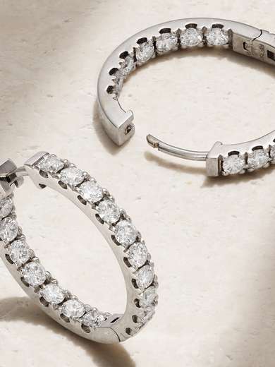 ROXANNE FIRST Mega Small 14-karat white gold diamond hoop earrings ...