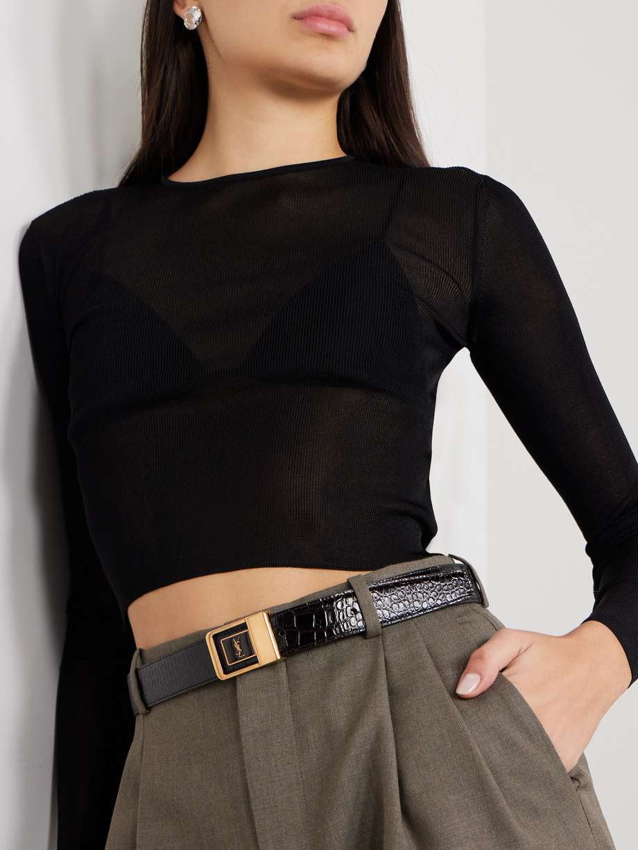 SAINT LAURENT Croc-effect leather belt | NET-A-PORTER