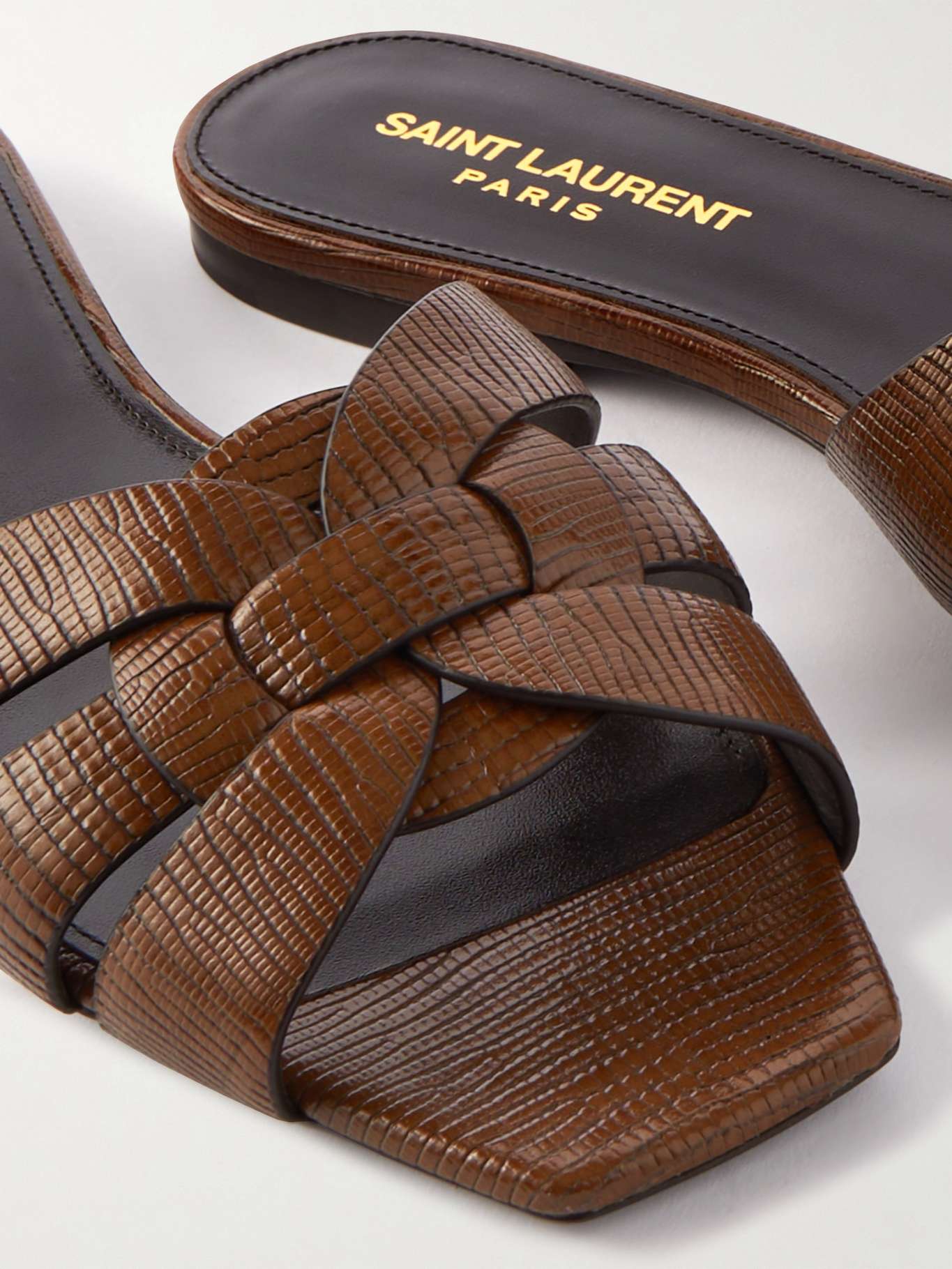 SAINT LAURENT Tribute lizard-effect leather slides | NET-A-PORTER