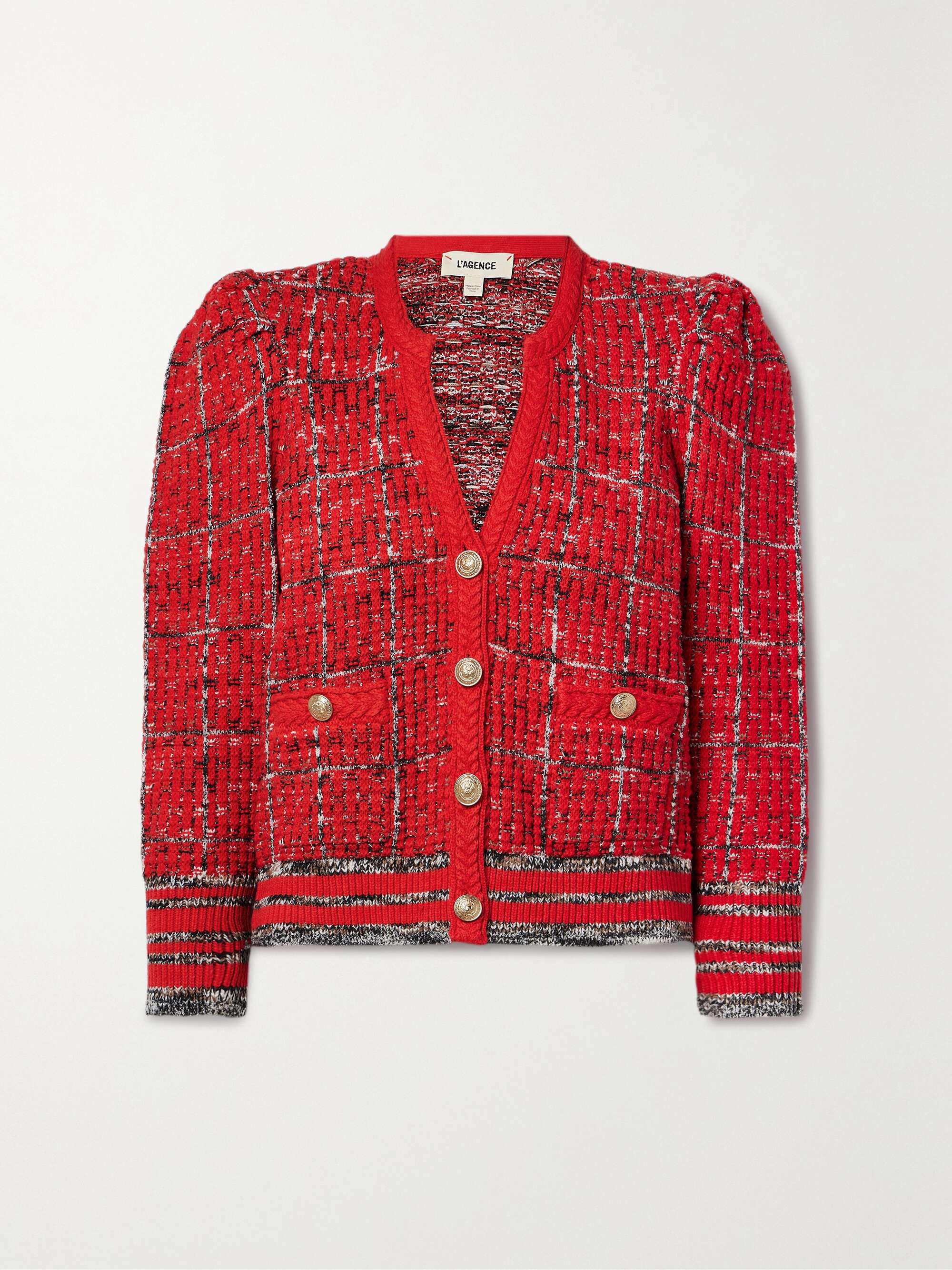 L'AGENCE Jenni checked bouclé-knit cardigan | NET-A-PORTER