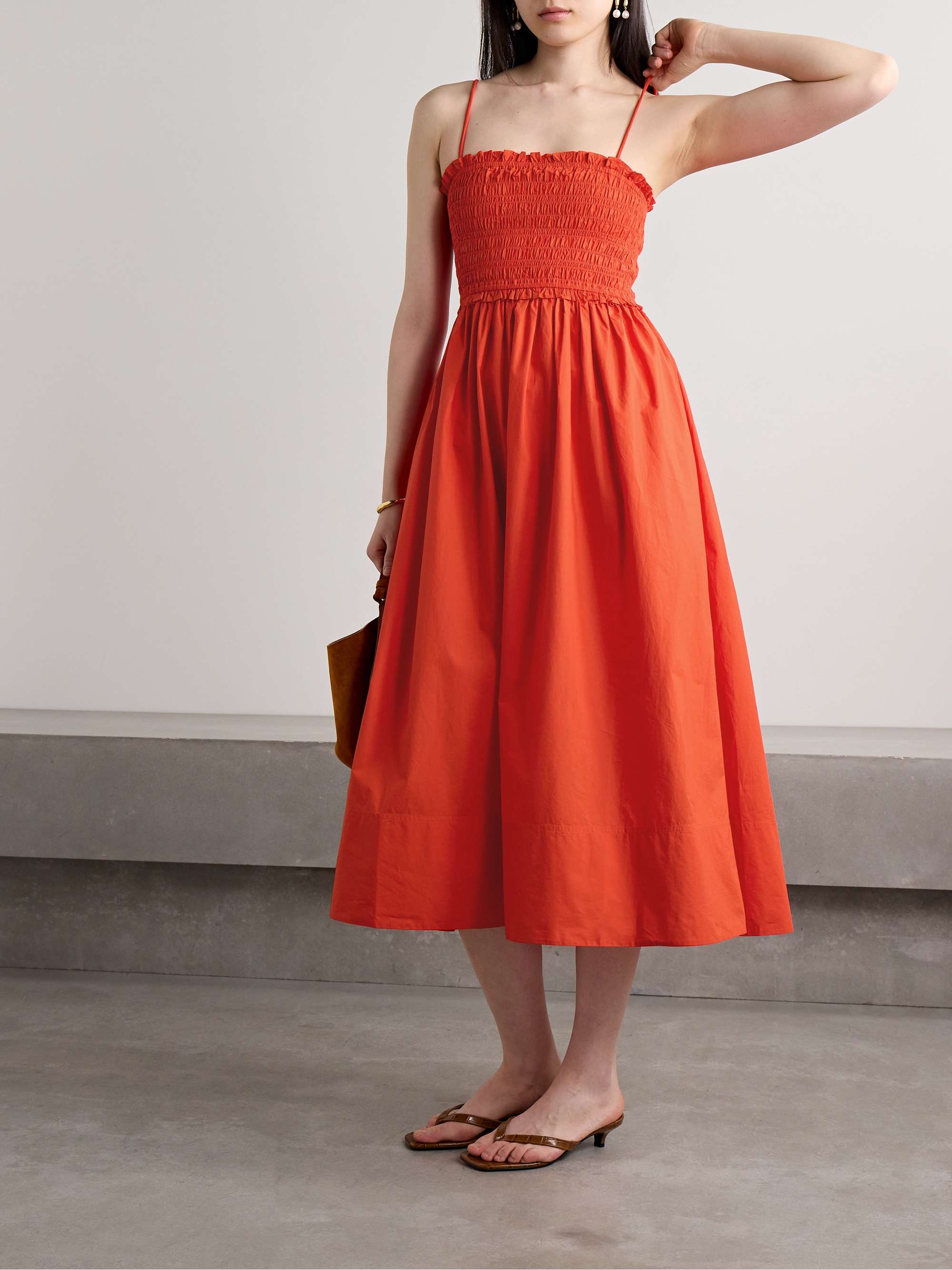 APIECE APART Porta shirred gathered organic cotton-poplin midi dress ...