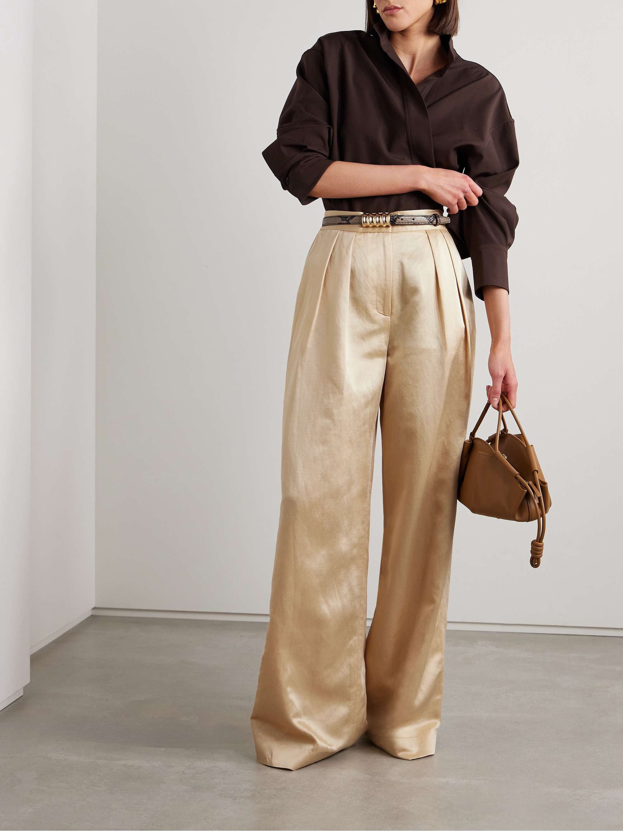 ADAM LIPPES Pleated duchesse satin wide-leg pants | NET-A-PORTER