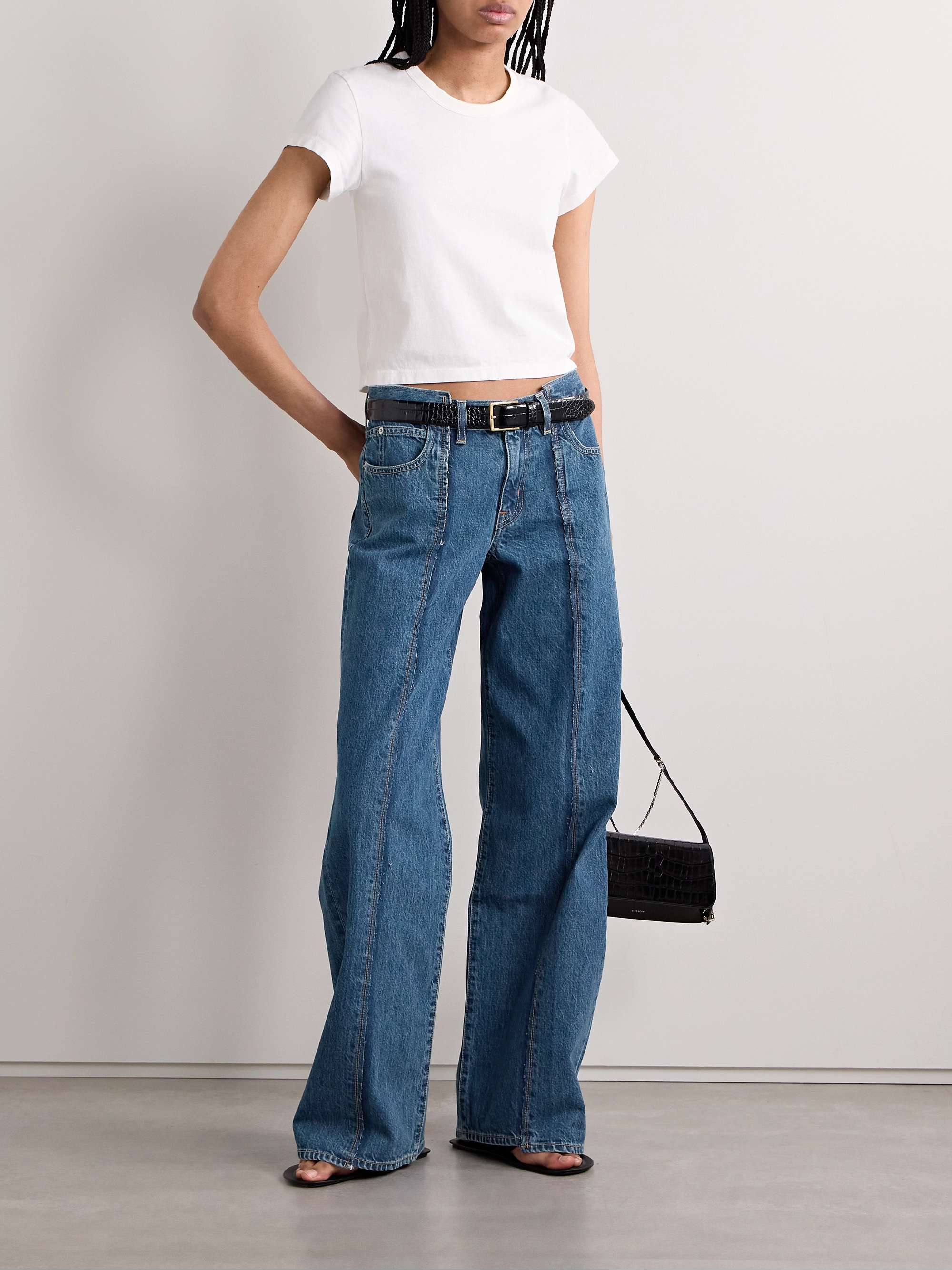 SLVRLAKE Mica frayed paneled low-rise wide-leg jeans | NET-A-PORTER