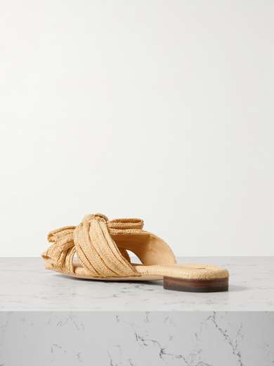 LOEFFLER RANDALL Daphne bow-embellished pleated raffia slides | NET-A ...