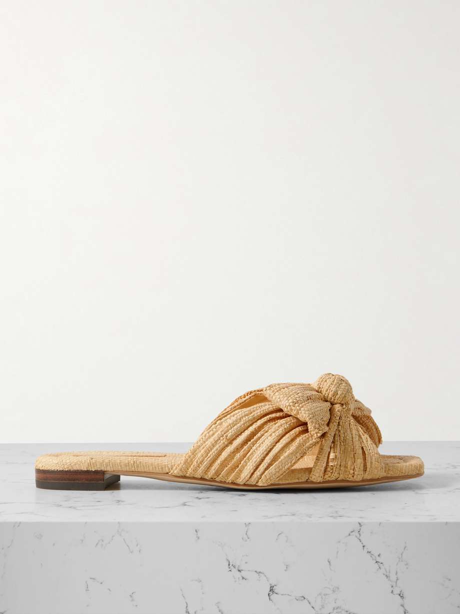 LOEFFLER RANDALL Daphne bow-embellished pleated raffia slides | NET-A ...