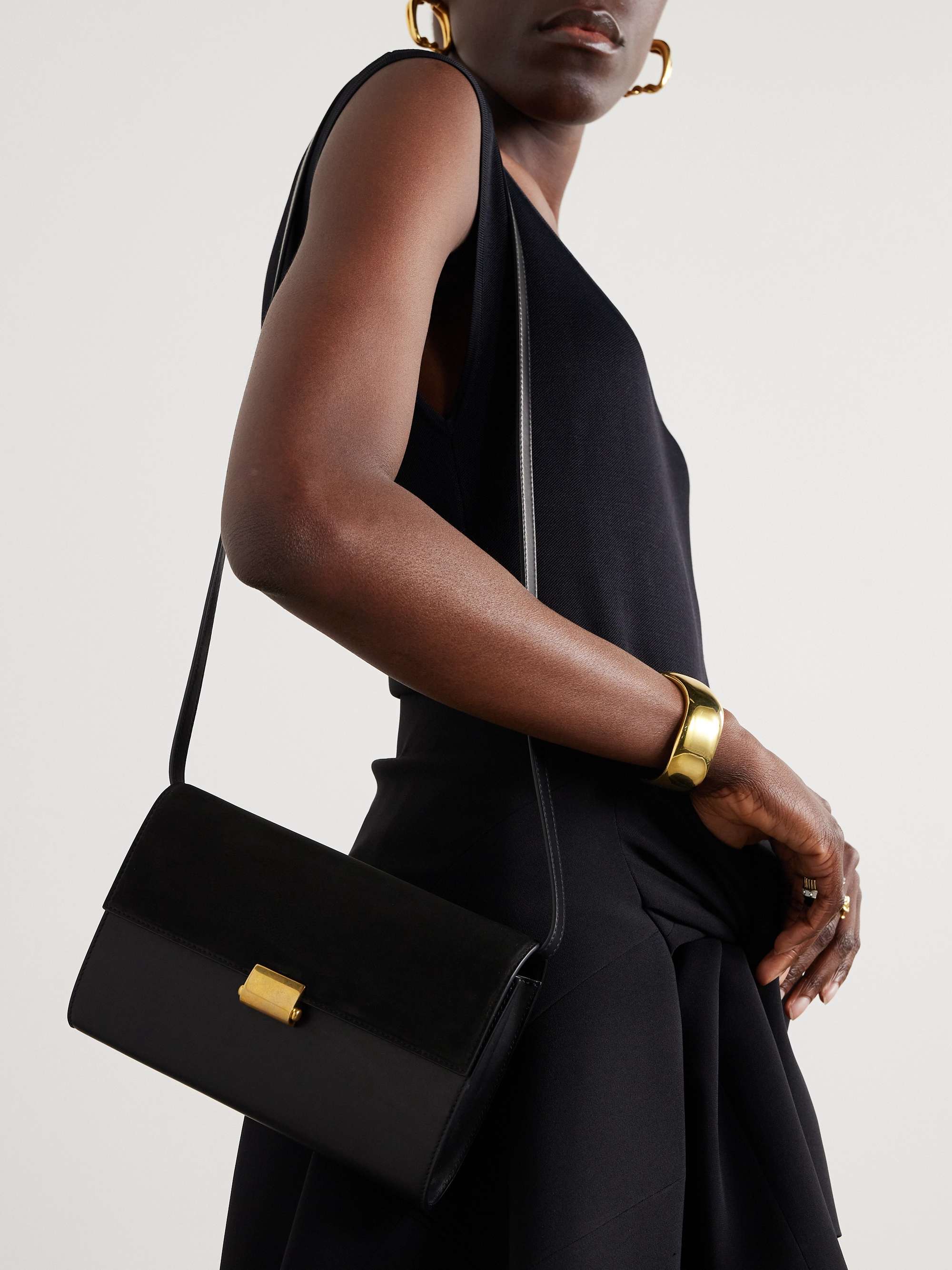 THE ROW Laurie suede and leather shoulder bag | NET-A-PORTER