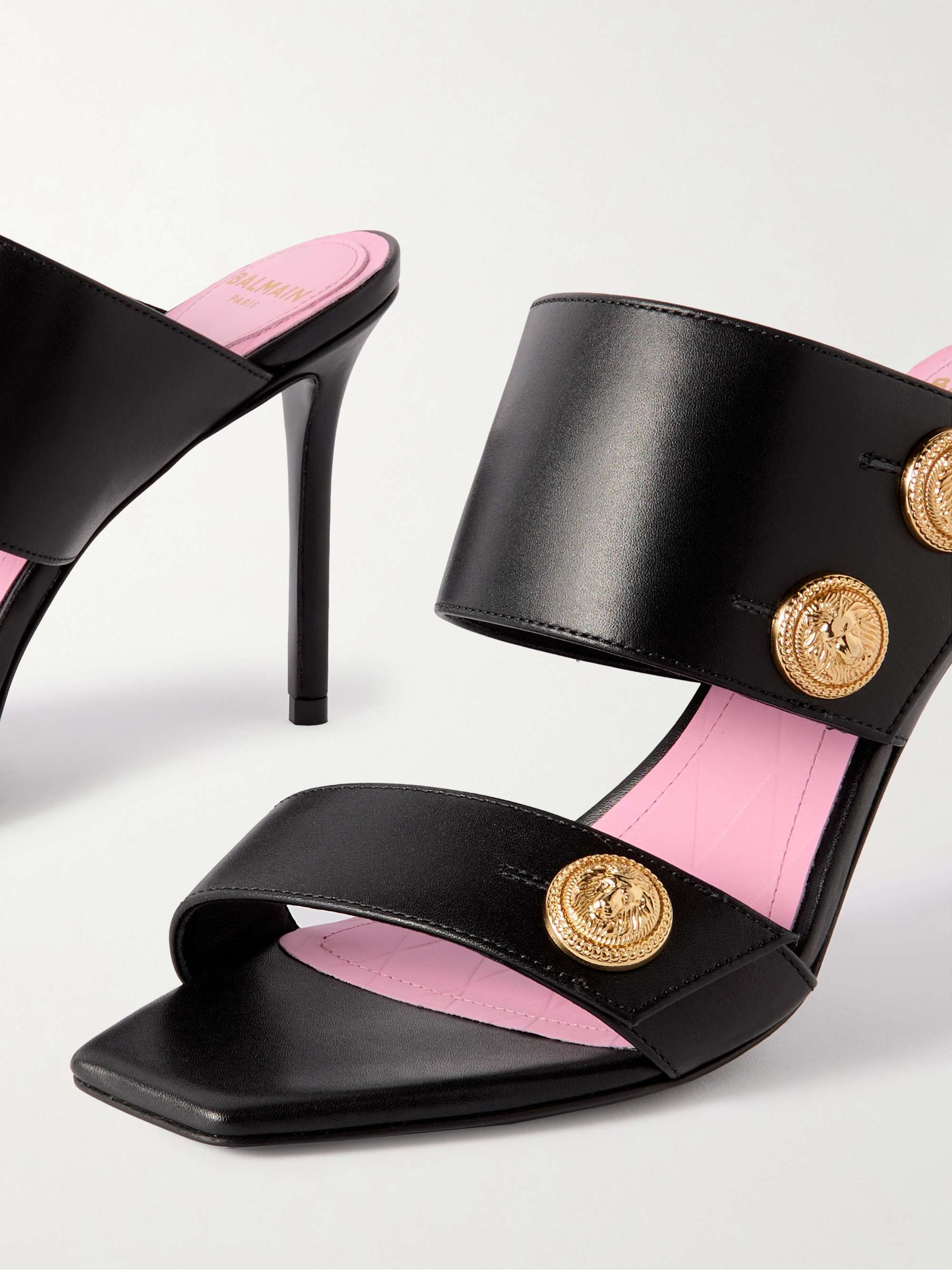 BALMAIN Eva button-embellished leather sandals | NET-A-PORTER
