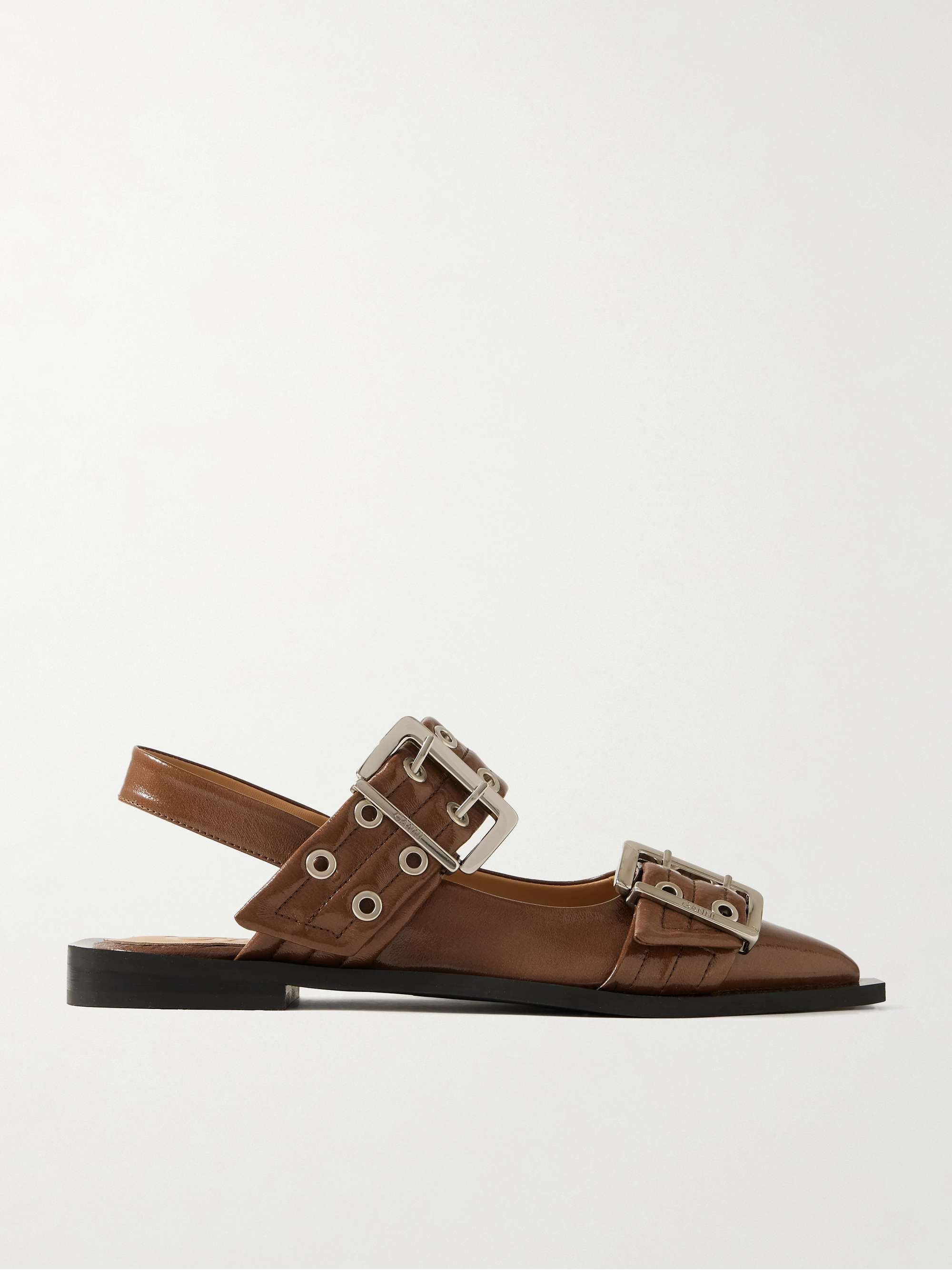 GANNI + NET SUSTAIN buckled eyelet-embellished recycled faux patent ...