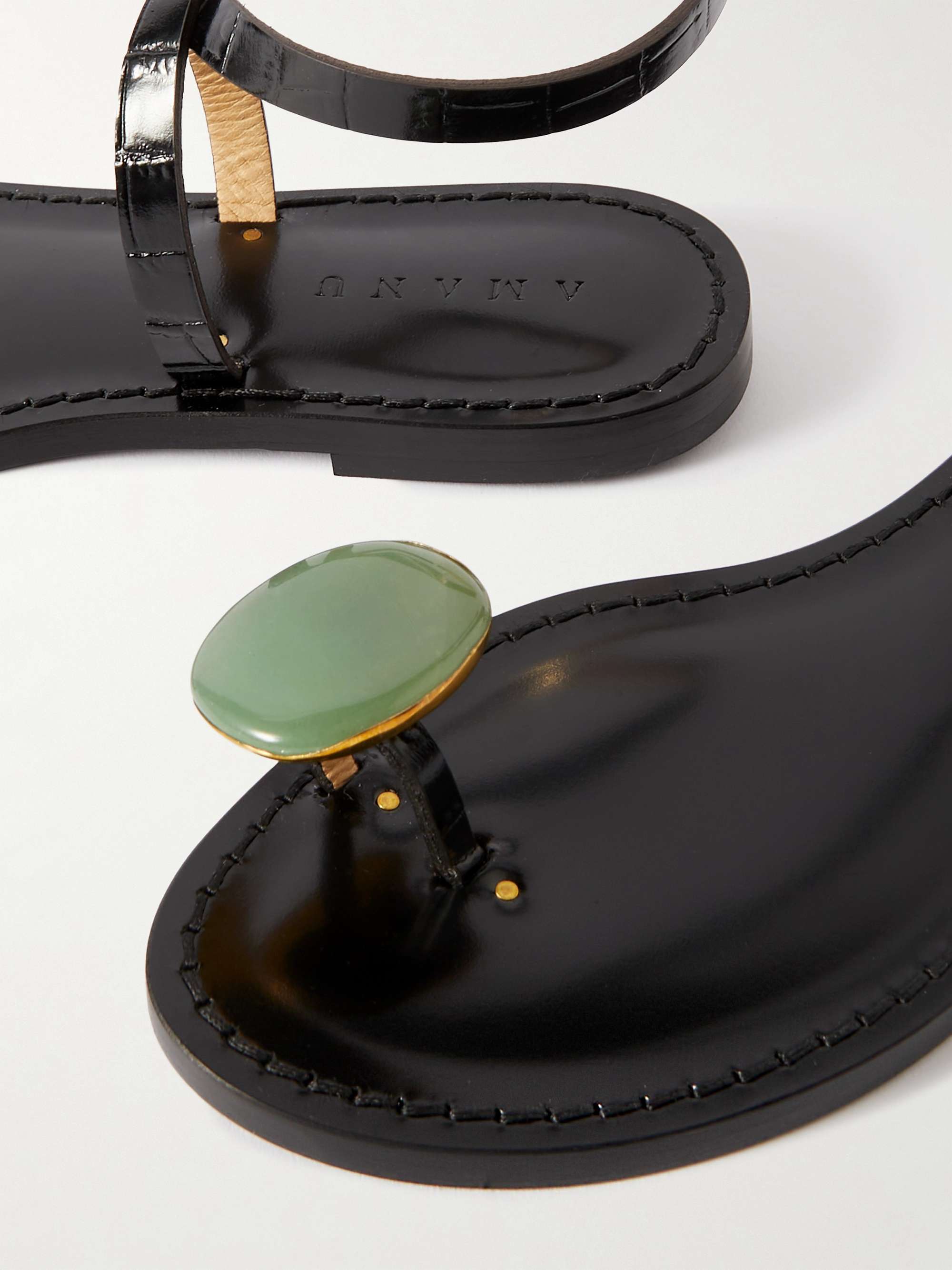 AMANU The Kigali aventurine-embellished croc-effect leather sandals ...