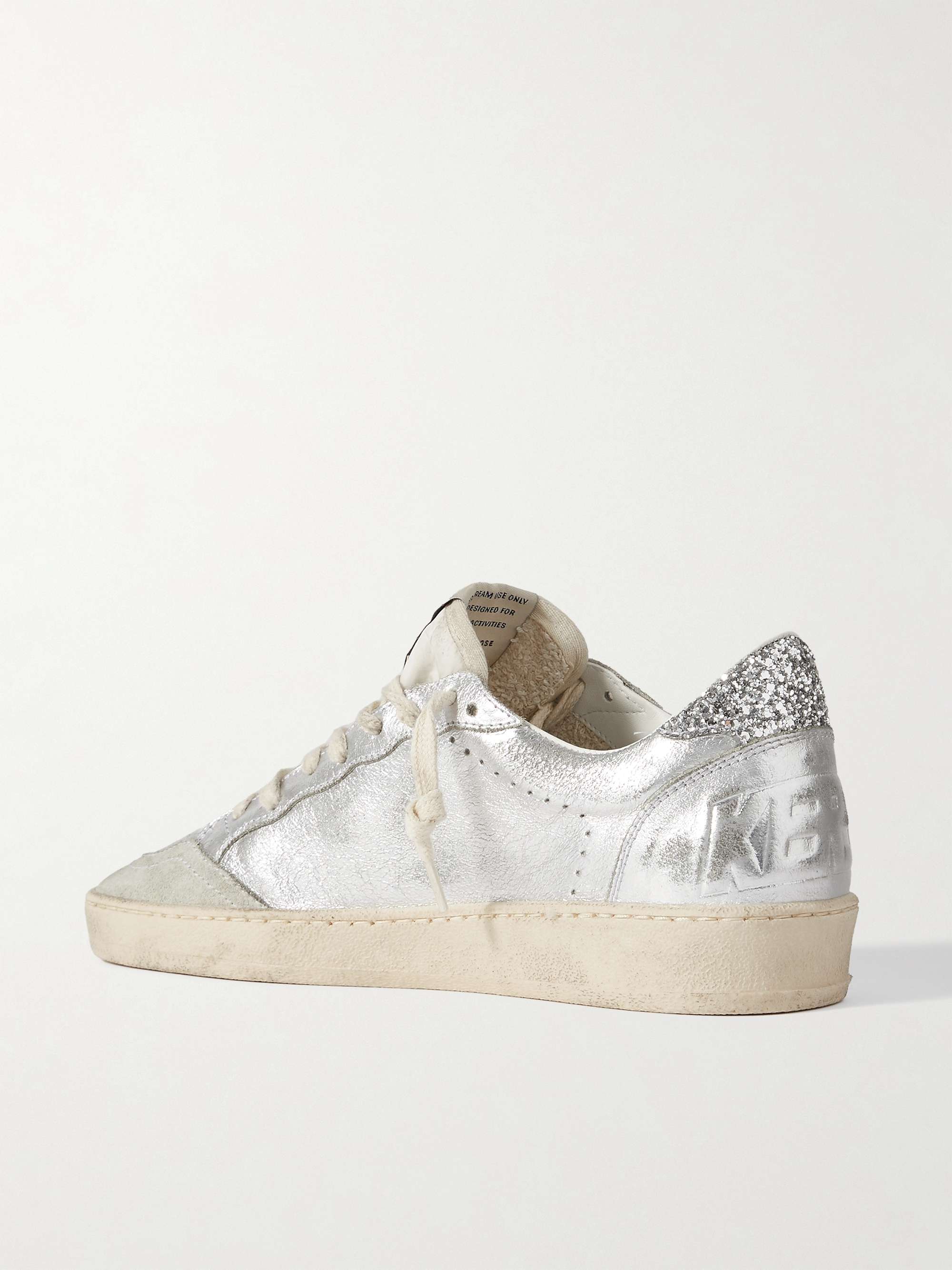 GOLDEN GOOSE Ballstar glittered distressed metallic leather sneakers ...