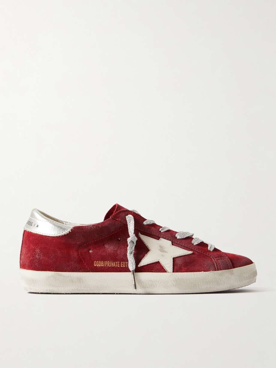 GOLDEN GOOSE Super-star distressed metallic leather-trimmed suede ...